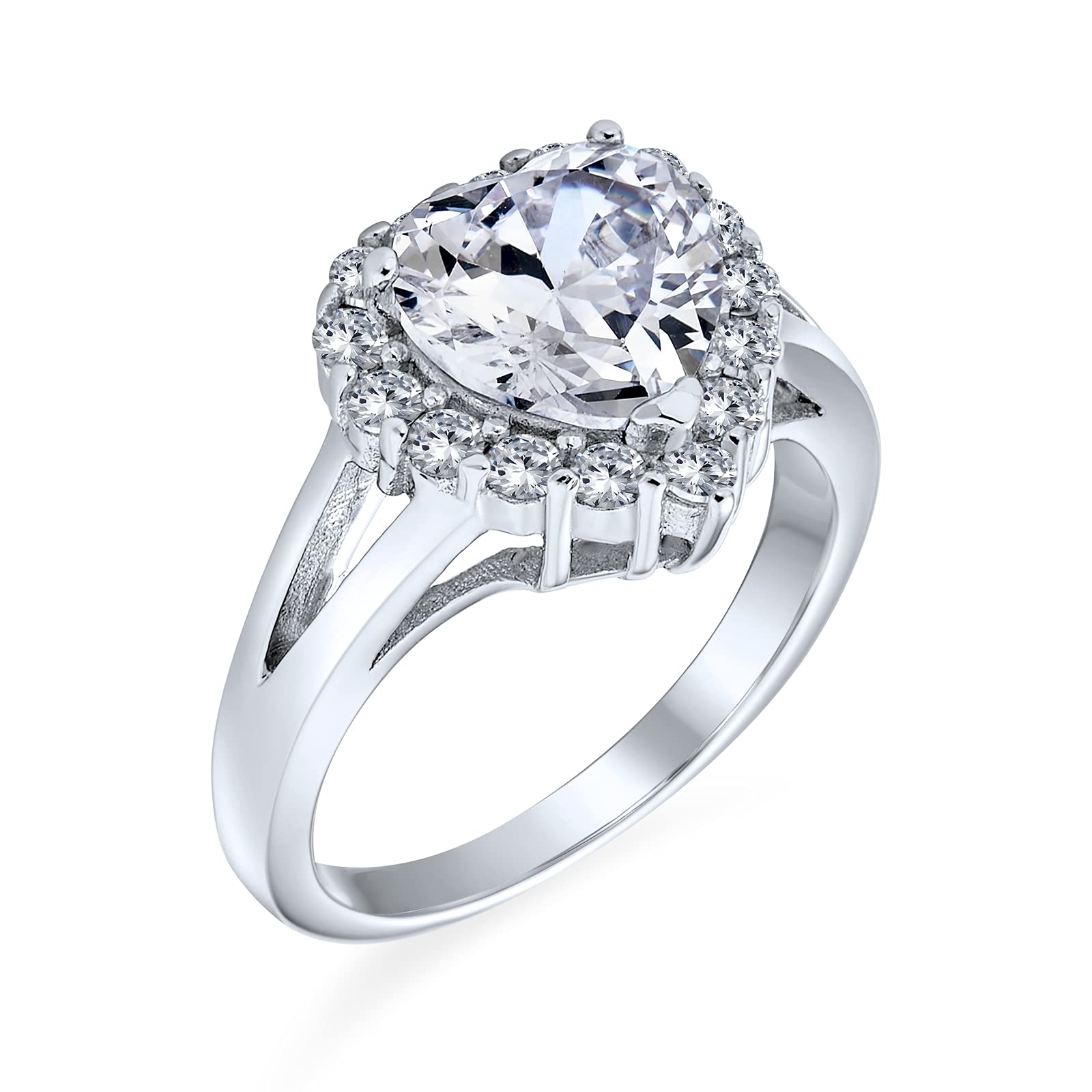 Personalize Romantic Statement 3CT AAA CZ Halo Promise Brilliant Cut Heart Shape Engagement Ring For Women .925 Sterling Silver Split Band Customizable