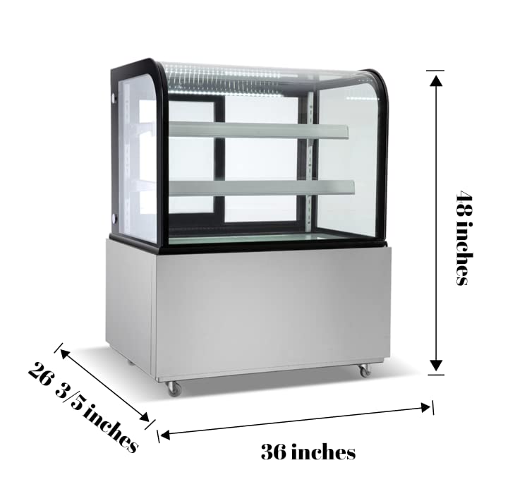WESTLAKE 36 "W Commercial Refrigerated Bakery Display Case Curved Glass Stainless Steel Refrigerated Bakery Display Case with LED Lighting