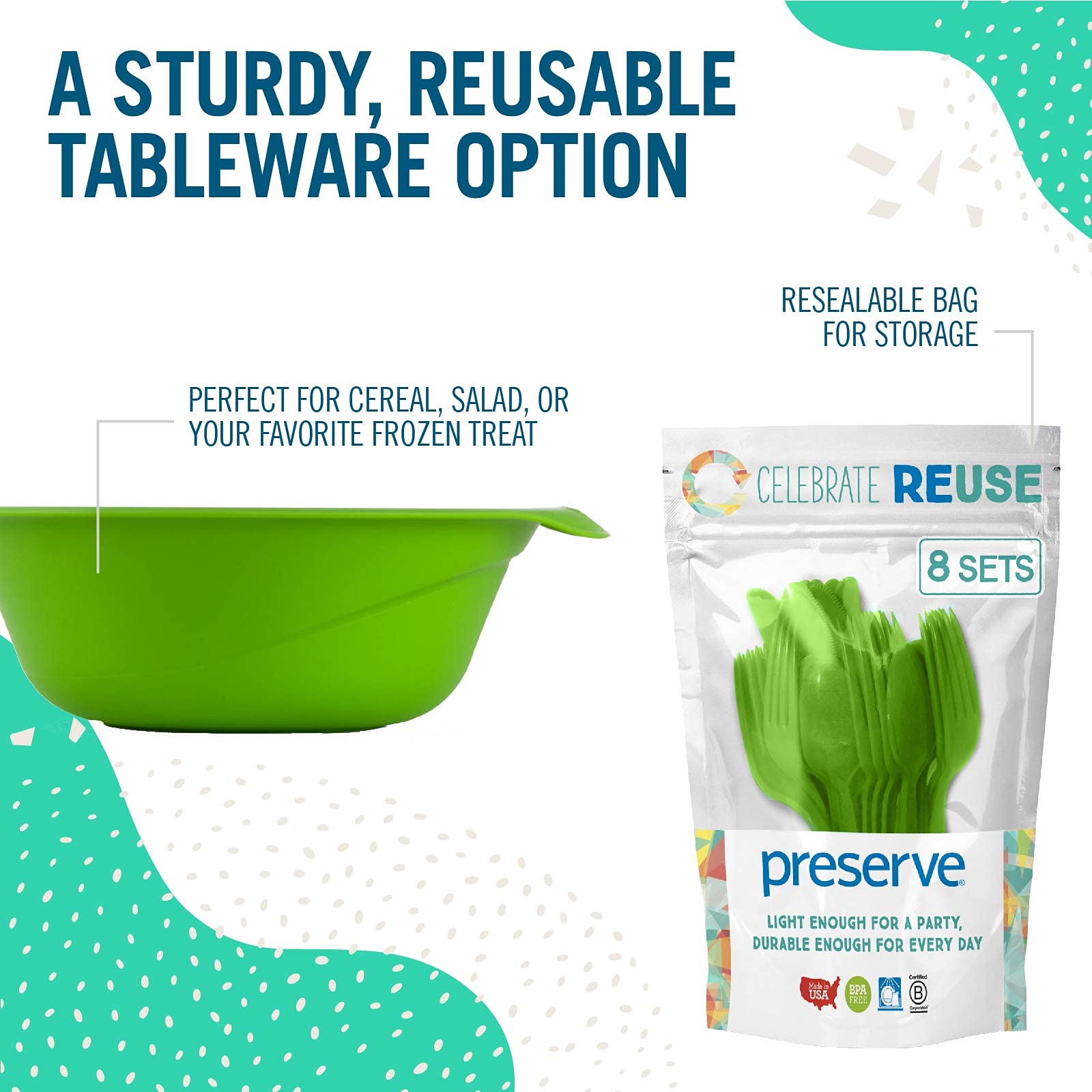 Preserve Reusable BPA Free Everyday Tableware Set with Cutlery Made from Recycled Plastic: 4 Plates, 4 Bowls, 4 Cups and 24 pieces of Cutlery, Midnight Blue