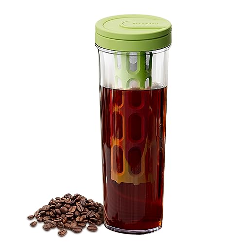 Portable Cold Brew Coffee Maker - 1L Cold Brew Water Bottle with Fruit Infuser for Making Iced Fruit Tea and Coffee - Perfect for Outdoor Exercise Travel and Gym (Green)