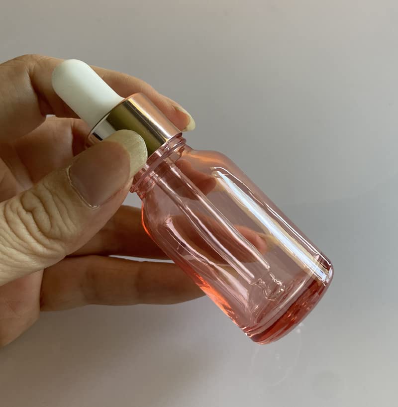 SNOW DIAMOND 0.5 oz Eye Dropper Bottle (3 Pack Rose Glass Bottles 15ml with Golden Caps,Empty Tincture Bottles for Essential Oils, Body Oils, Perfume Pink