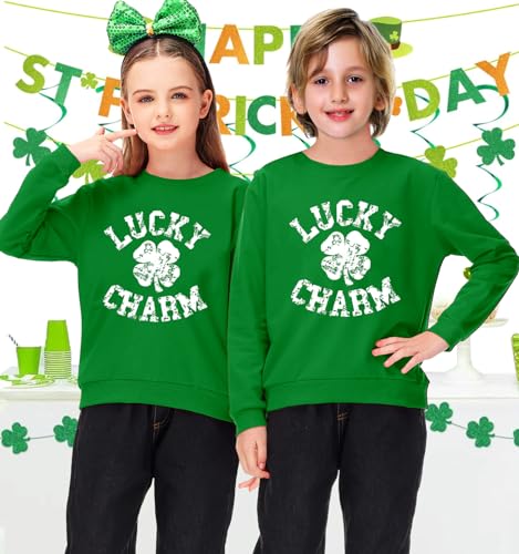 Remimi St Patrick's Day Girls Sweatshirt Boys Green Irish Clover Shirts Long Sleeve Casual Spring Lucky Charm Pullover Tops 11-12 Years