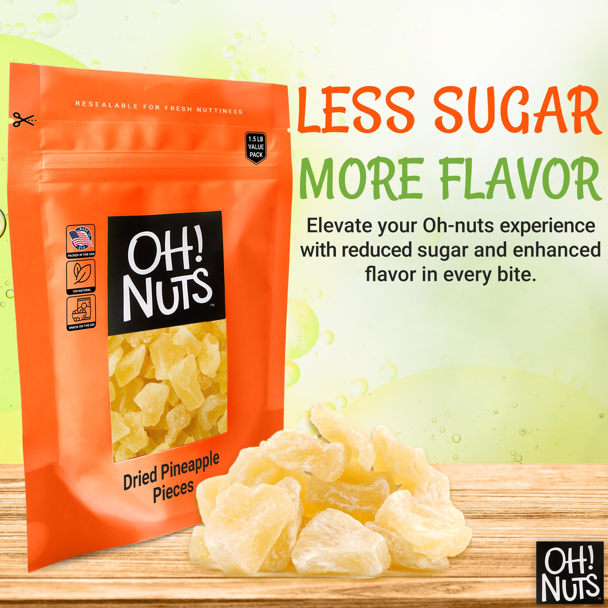 Oh! Nuts Dried Pineapple Chunks - 1.5lb Bulk Bag | Fresh Sweet Dehydrated Tropical Fruit Bites for Snacking & Baking | Low in Sugar, Sodium & Cholesterol | High in Fiber & Antioxidants, Dairy Free…