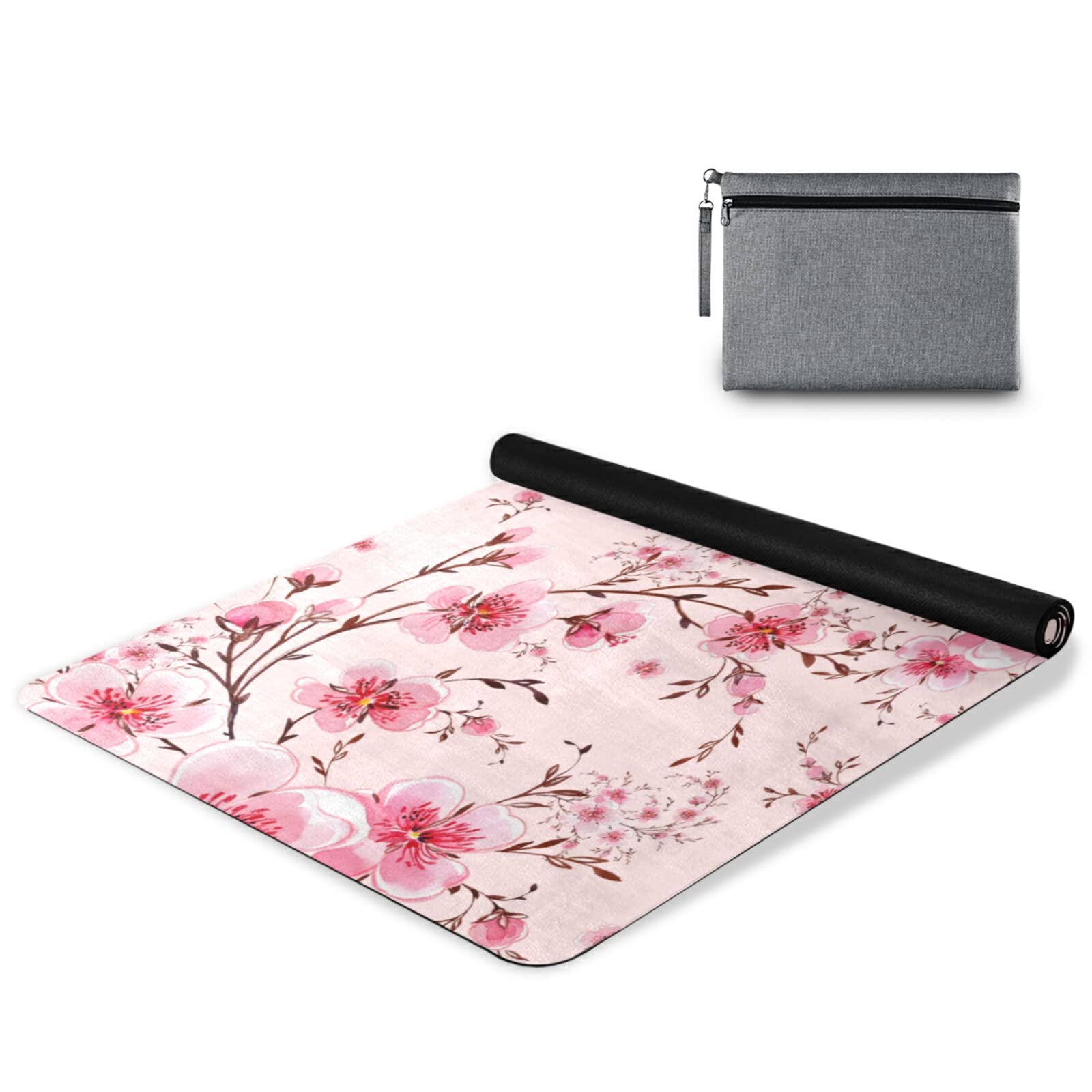 Pink Cherry Blossom Yoga Mat Cover, Non Slip Exercise Mat Cover High Performance Grip, Coming with Carry Bag(6cr8a)