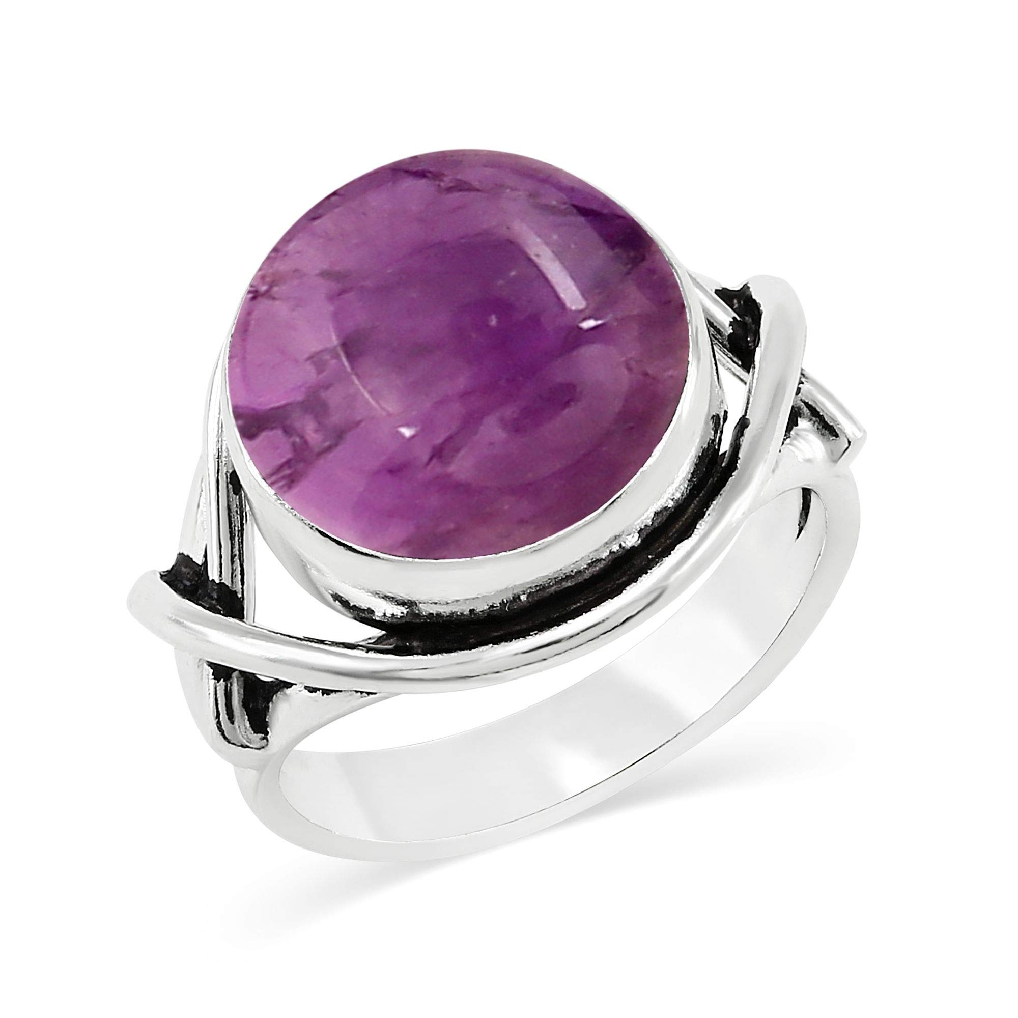 MIRRAMOR Natural Amethyst Ring Sz 8 925 Silver Overlay Solitaire Ring for Women