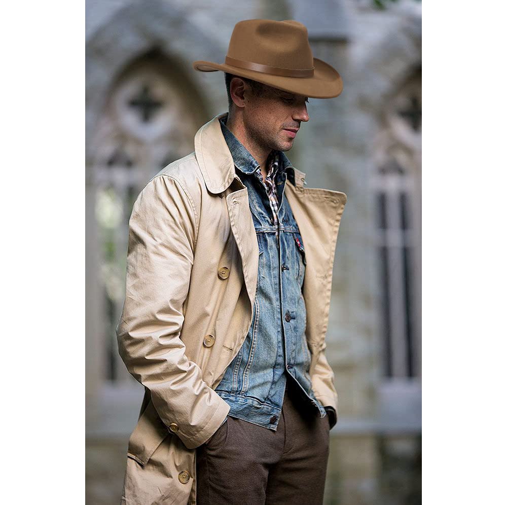 MIX BROWN Western Outback Hat 100% Australian Wool Crushable Mens Cowboy Hat Wide Brim Pinch Front Hat Classic Style