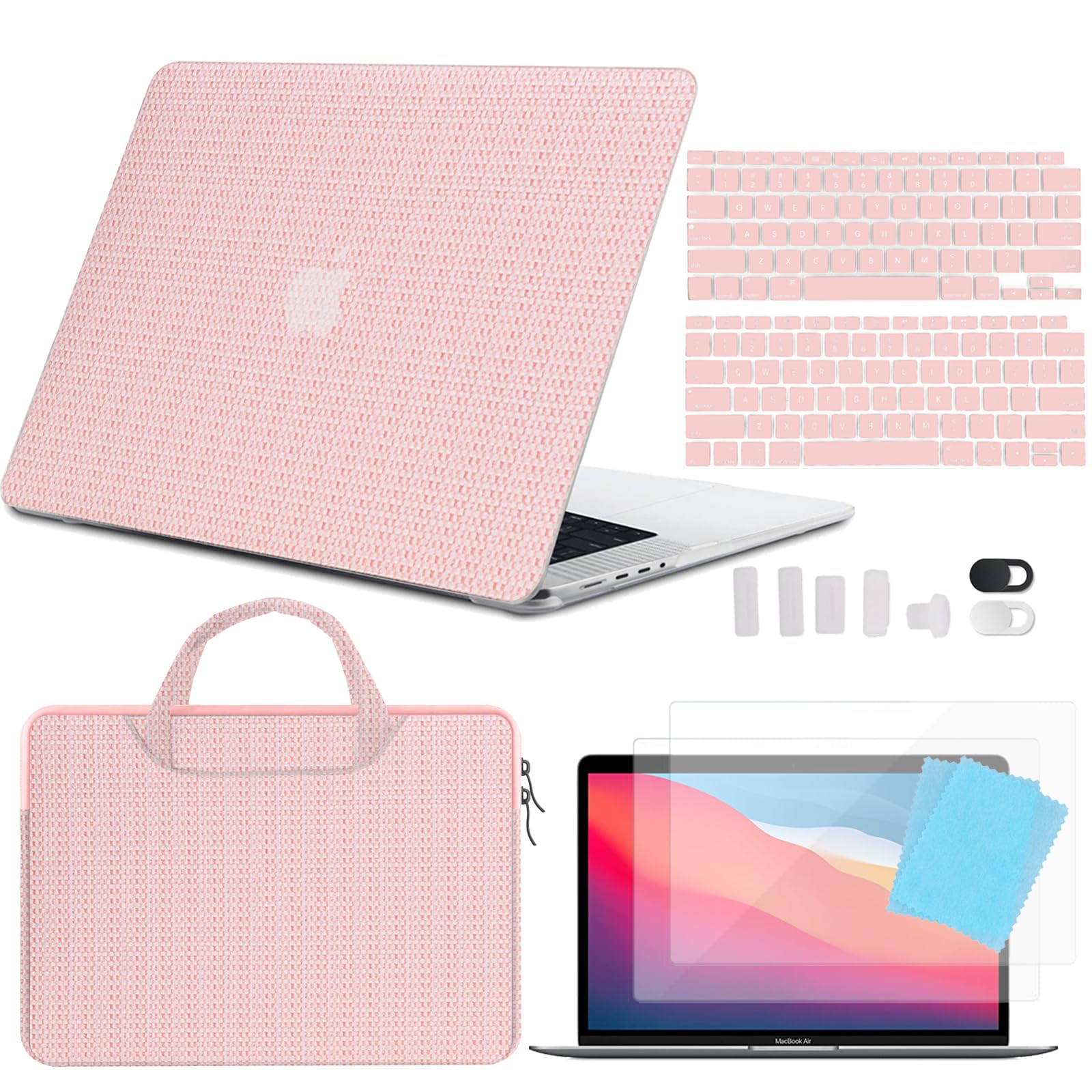 Miwasion Woven Fabric Design Compatible with MacBook Air 13 inch Case 2020-2018 Release(A2337 M1 A2179 A1932) with Touch ID & 2 Pack Keyboard Protectors,Webcam & Laptop Sleeve Bag & Screen Protector