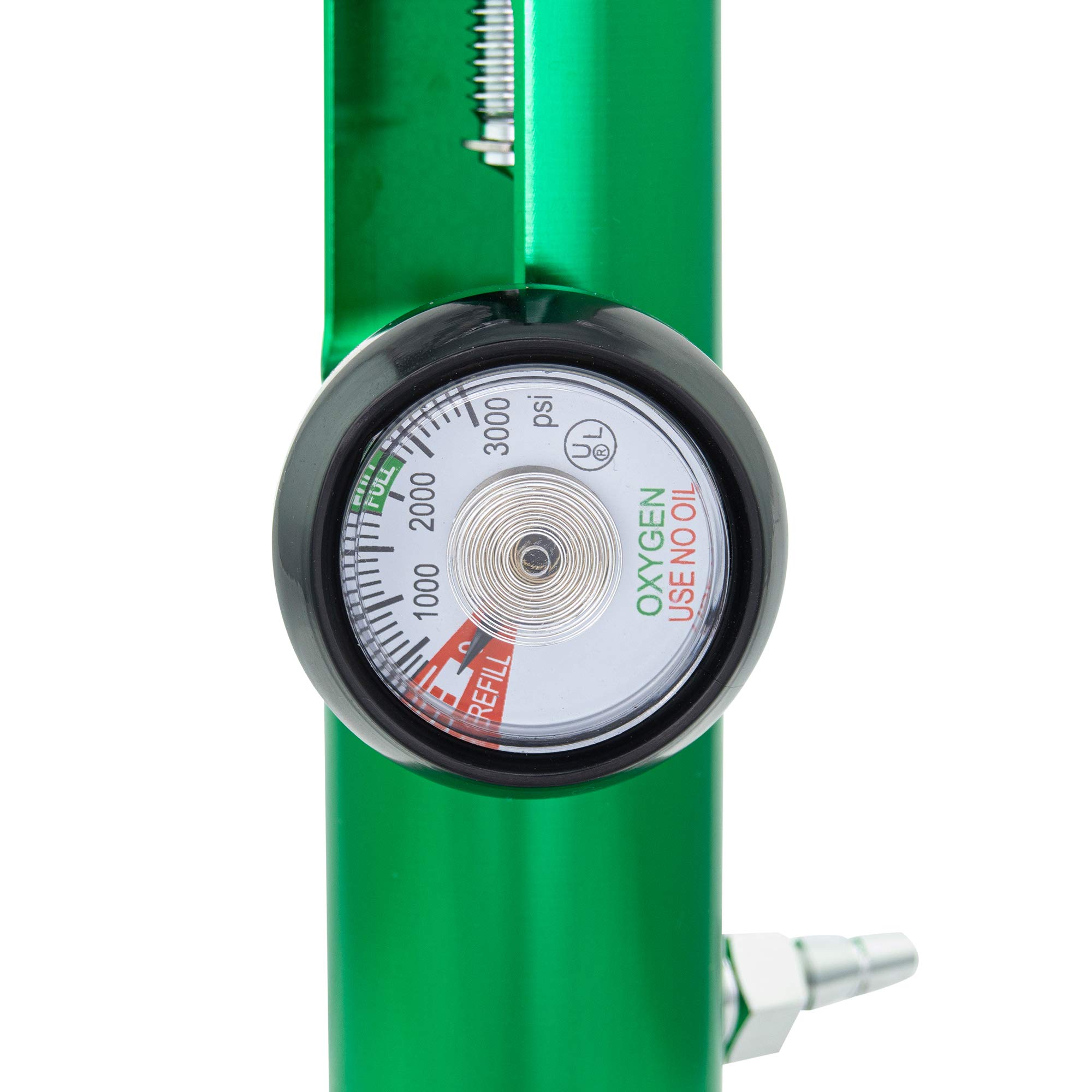 LINE2design First Aid Oxygen Cylinders Uni-Body Regulator Anodized Aluminum, Latex Free, 0-15 Liters - Home Health Aid Medical Oxygen Cylinders - Green