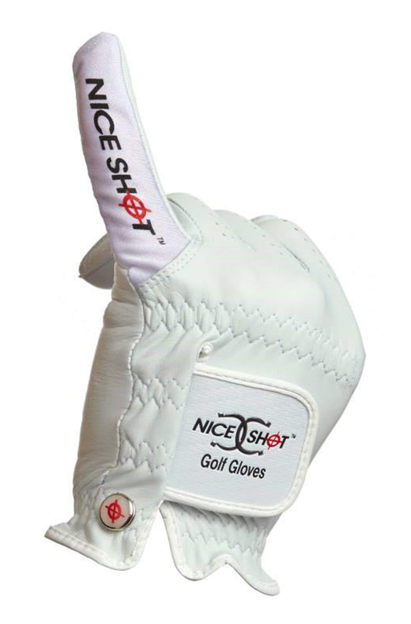 Nice Shot Premium White Cabretta Leather Golf Glove Bundle - The Bird and You are Nothing Pinkie – Men's Left Hand – Medium
