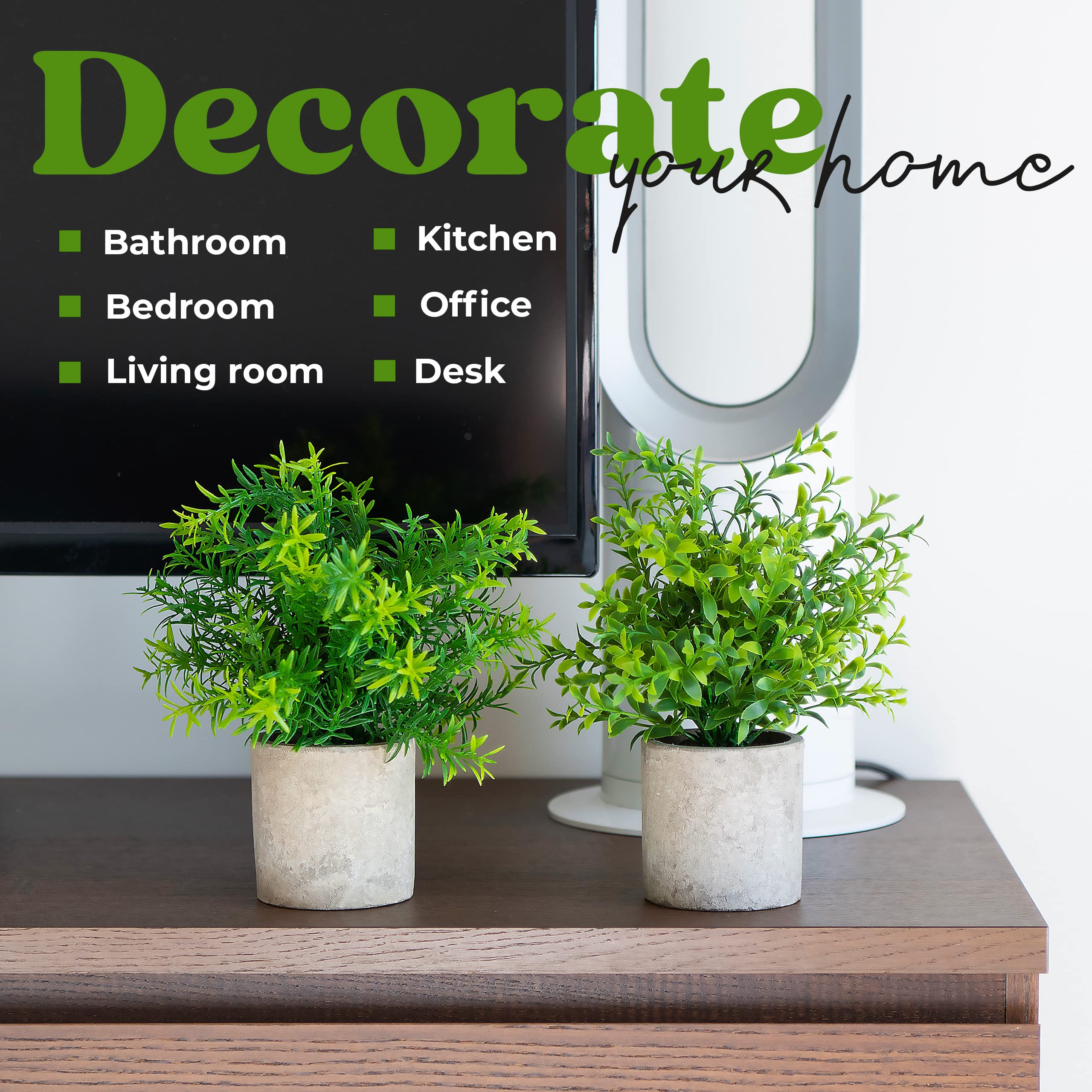 Modern Farmhouse Decor Small Fake Plants (2 Piece Plant Decor 9" Tall Artificial Plants) Great Mantle Decor Office Decor Women Table Centerpieces Dining Room Desk Decor Rustic Bathroom Decor