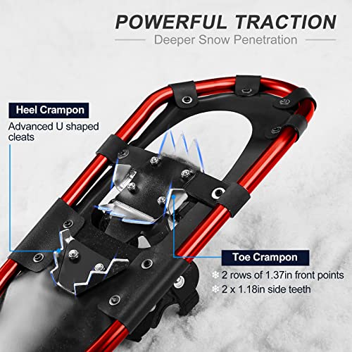 Odoland Bundle - 2 Items 4-in-1 Snowshoes with Trekking Poles, Red, S and Ski Snow Helmet with Ski Goggles