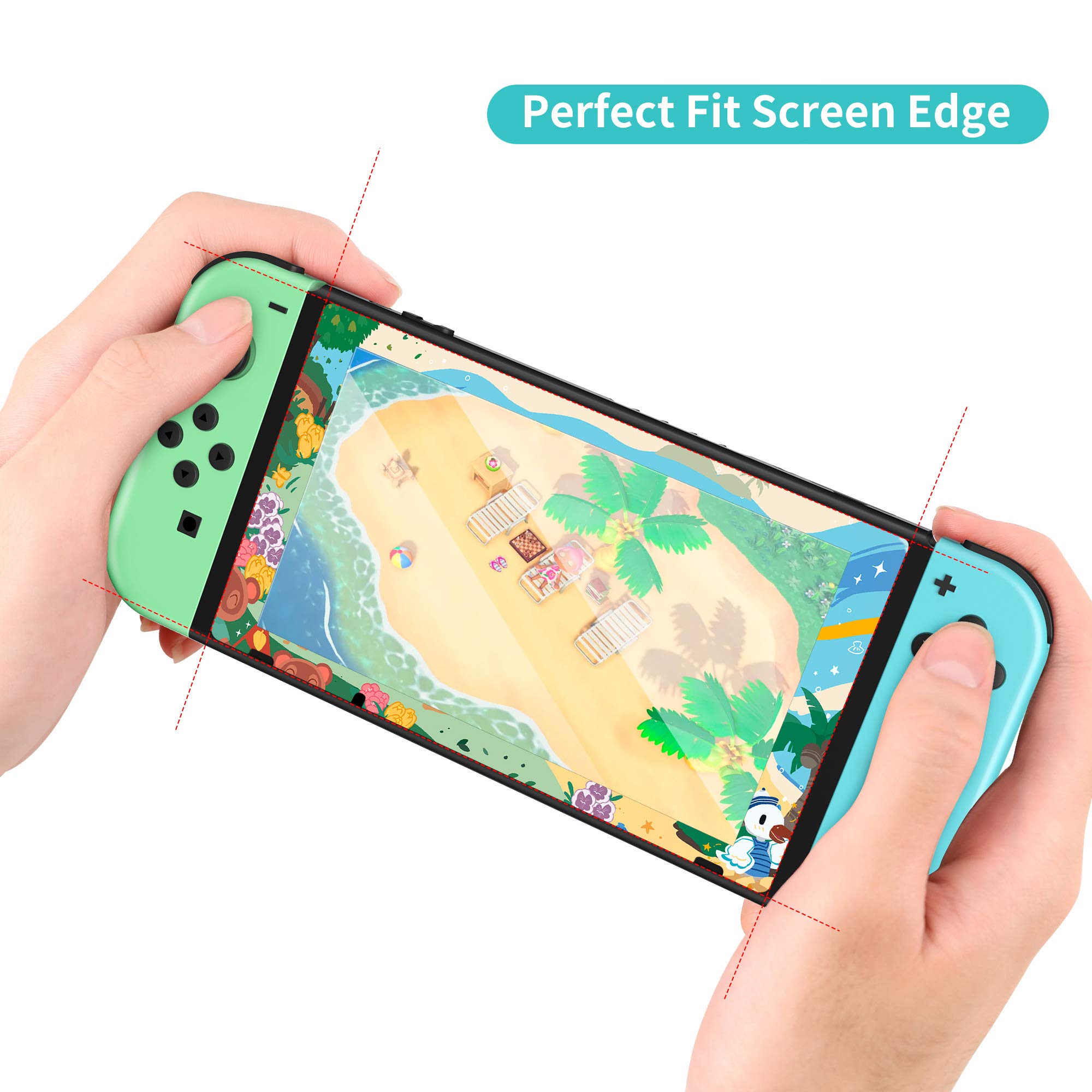 Letobee Color Border HD Screen Protector for Nintendo Switch, Animal Crossing Theme High Clear Tempered Glass Protective Film Anti-Scratch (3Pcs)