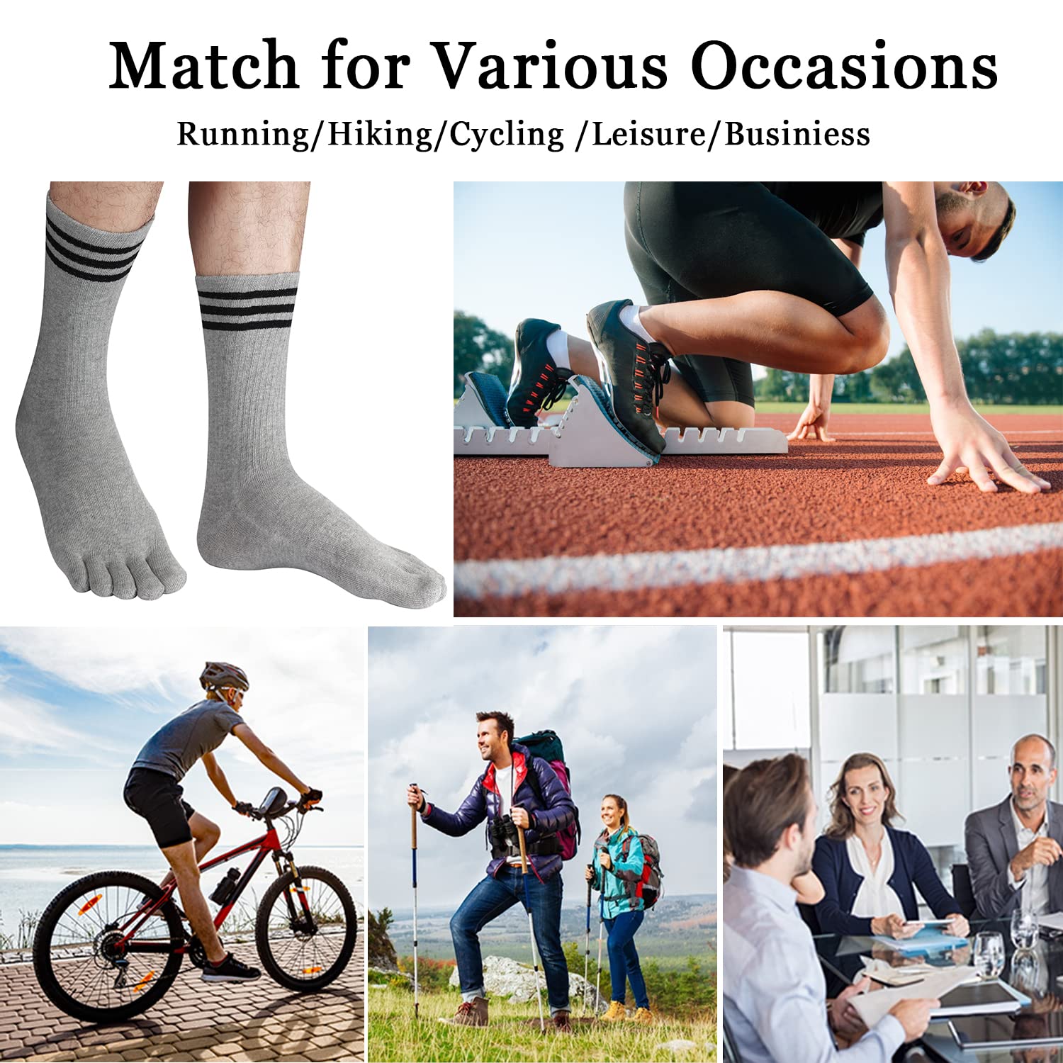 Men's Toe socks Cotton Crew Five Finger Socks Hiking Socks for Running 3 PairsL(Black&Grey&White)