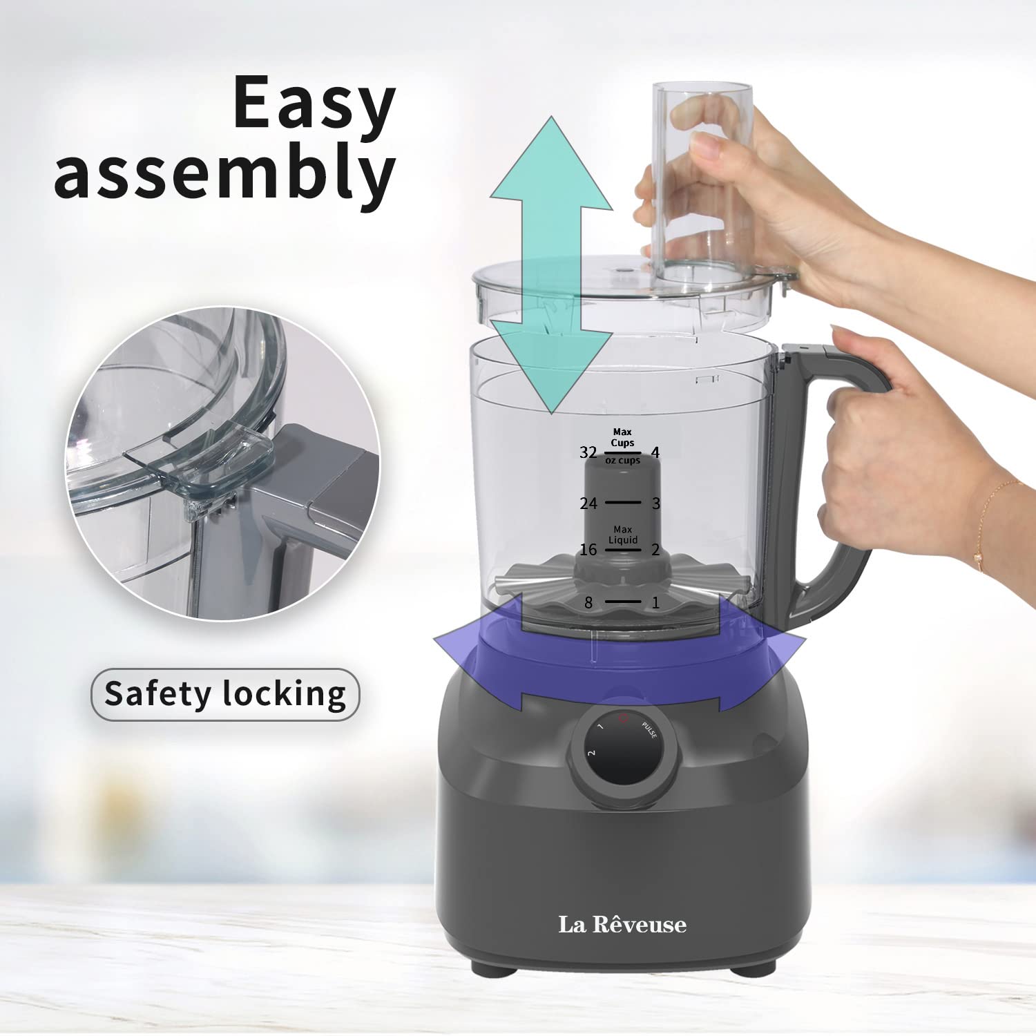 La Reveuse 4-Cup Food Processor Vegetable Chopper for Slicing,Shredding,Grating,Juicing,Emulsfying,Mixing,400 Watts
