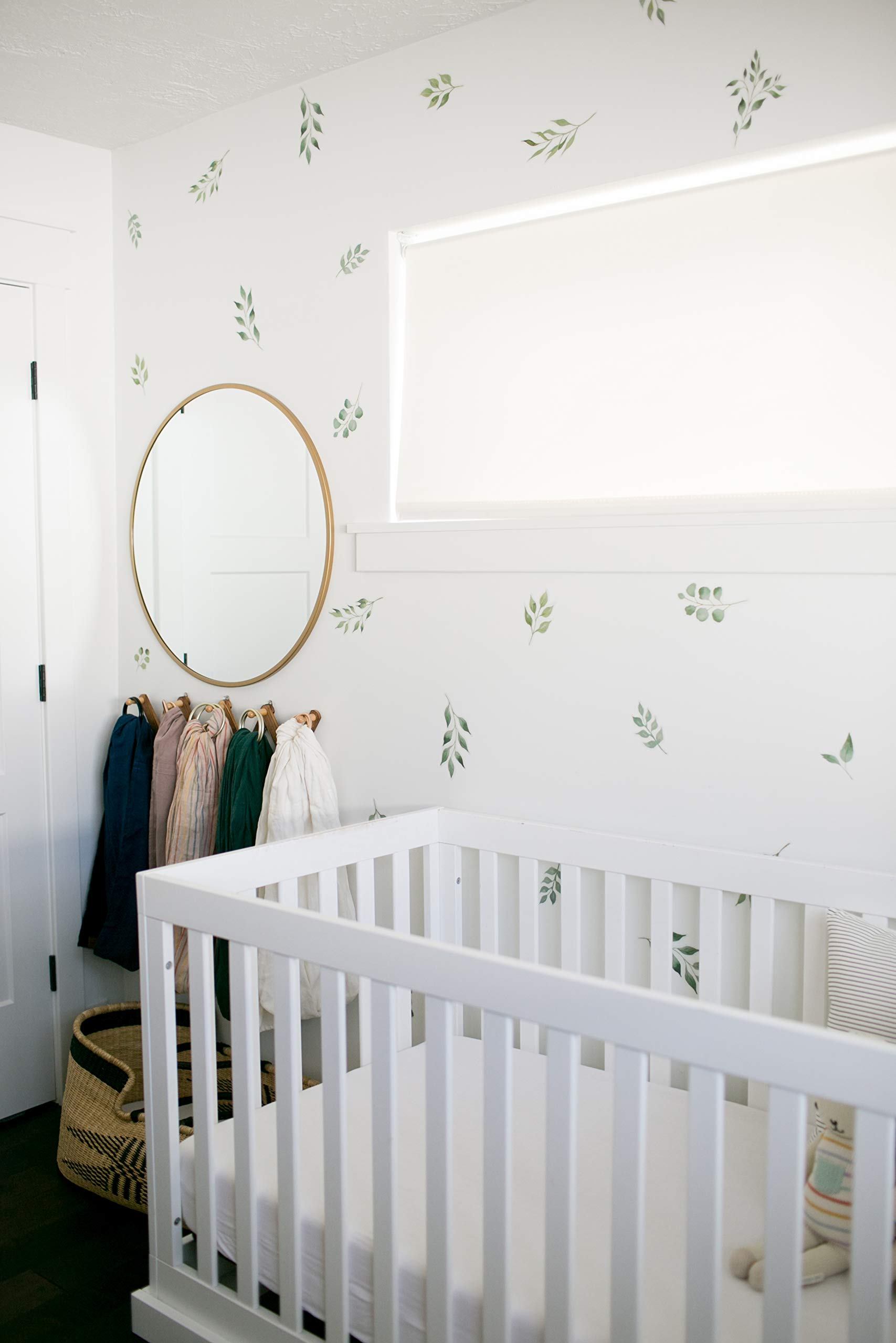 Modern Maxwell Wall Art Decals for Girls Nursery, Bedroom, Living Room Eden Greenery Leaf Room Sticker Set 44 Pieces