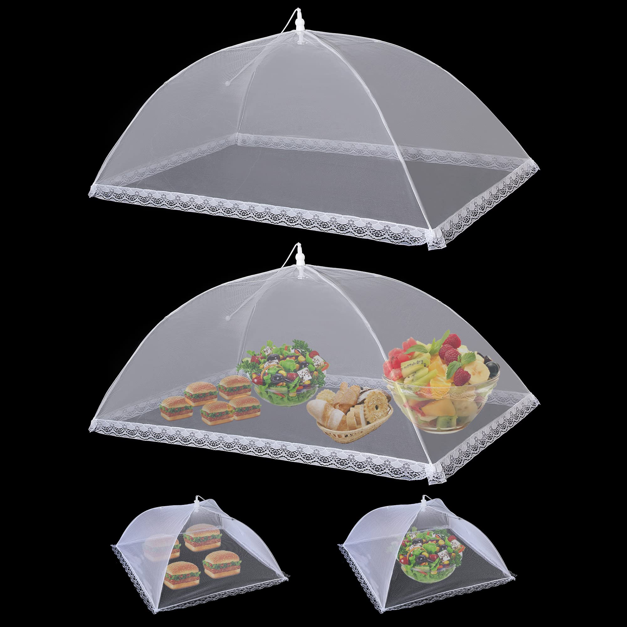 Rivama Food Covers for Outside, 2 Pack (40"X24") + 2 Pack (17"x 17") Mesh Food Tent Extra Large Outdoor Pop-Up Mesh Screen Net Umbrella Food Covers for Outdoors,Picnics,Camping,BBQ,Pool Party, Plant
