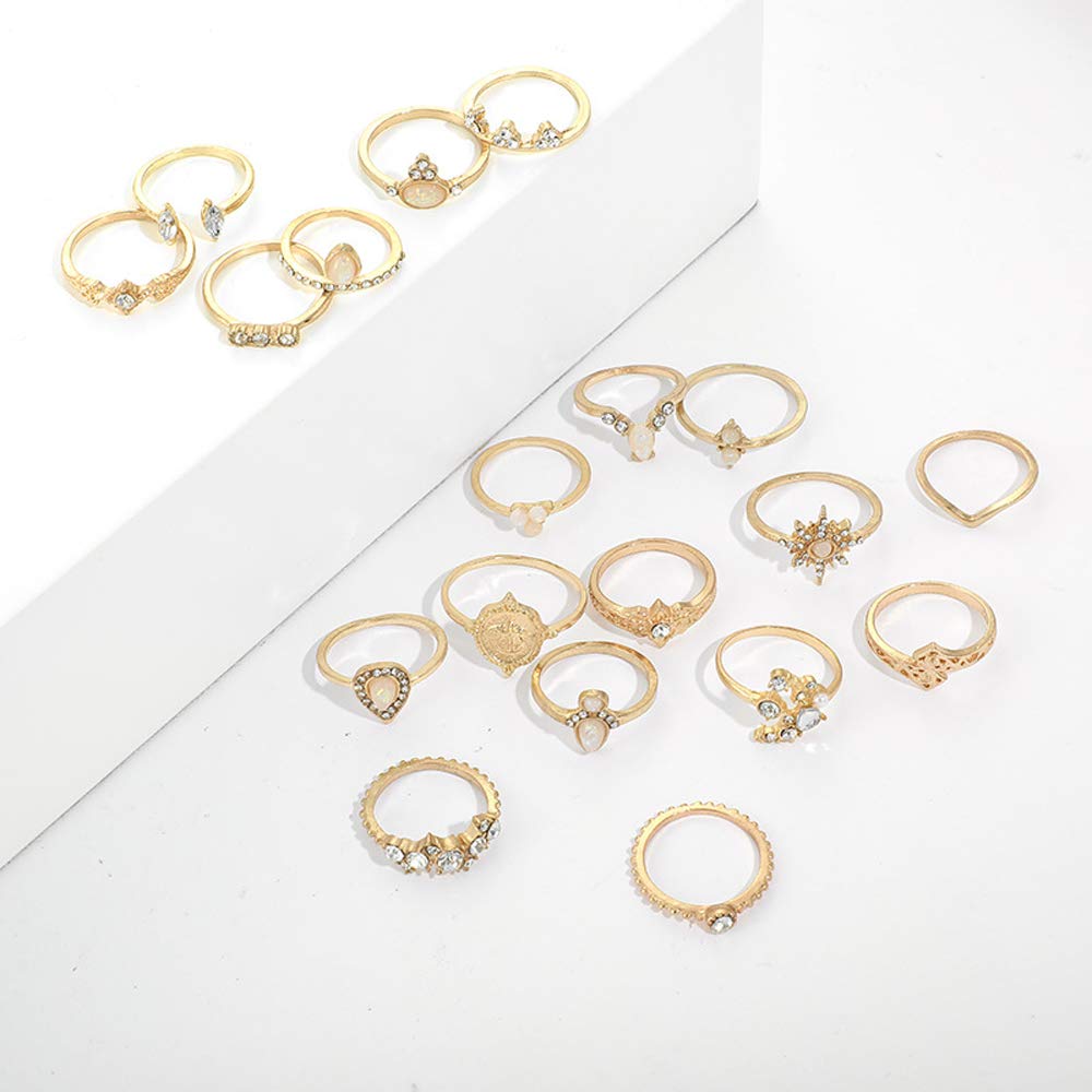 Missgrace Vintage Boho Rings Crystal Rhinestones Joint Knuckle Stackable Ring Set with Cresent Punk Snake Stacking Midi Finger Rings for Women and Girls (Style 6)
