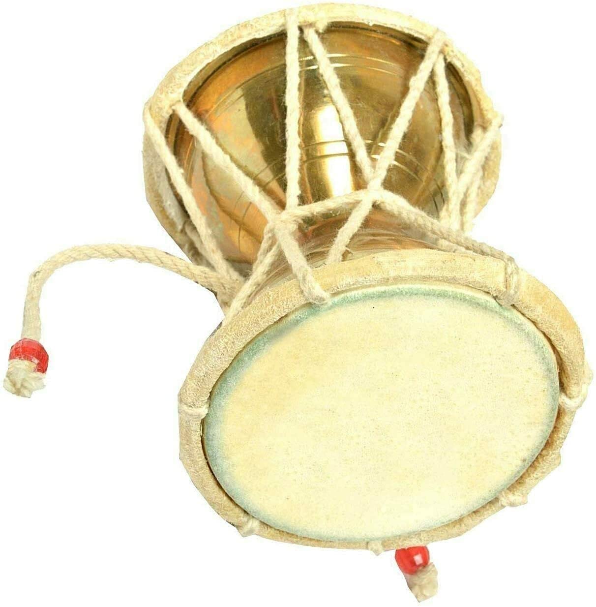 Organic Herbs Handmade Brass & Leather Indian Folk 2.5" Dumroo Hand Drum Set Percussion Gift