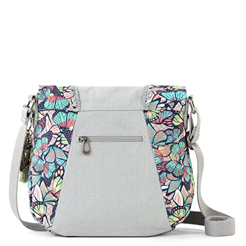 Sakroots Womens Canvas, & Foldover Crossbody Bag in Cotton Canvas Multifunctional Purse with Adjustable Strap Zipper Pocket, Navy Butterfly Bloom, Navy Butterfly Bloom US