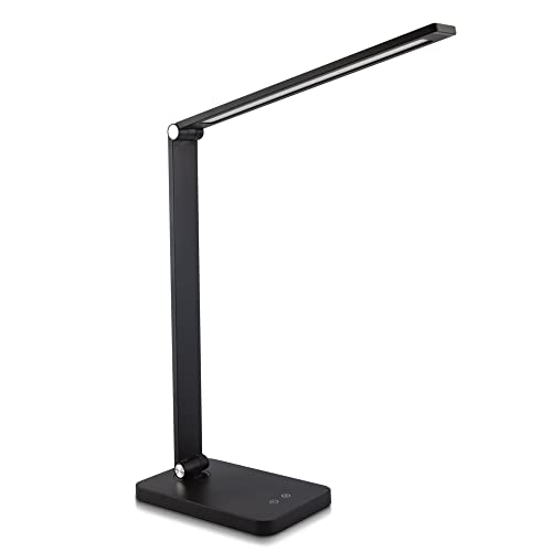 NUOVA GERMANY LED Desk Lamp Eye Protection, Foldable Touch Control Lamp for Kids Room, Office, with USB Charging Port, Dimmable, 5 Lighting White Modes 2800K-6500K (Black)