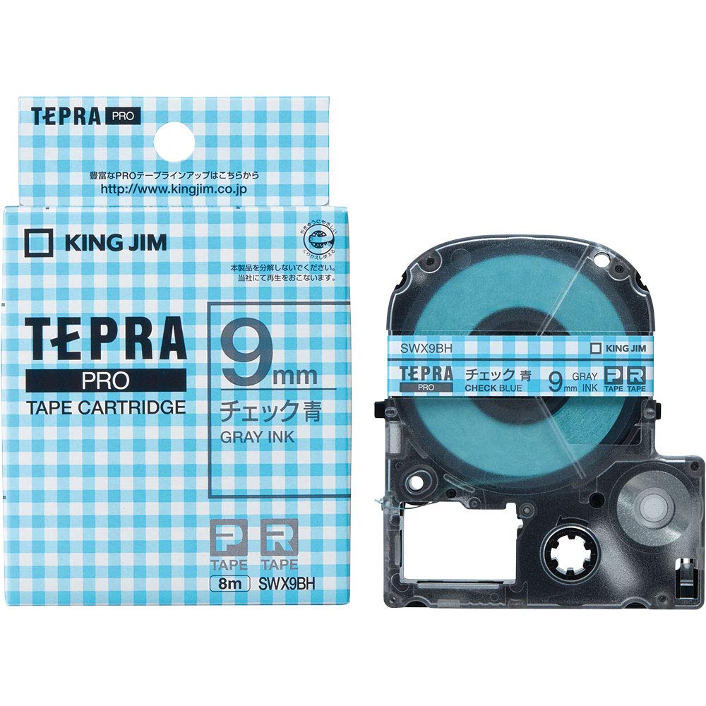 King Jim Tepra PRO SWX9BH Tape Cartridge, Check Blue, Gray Letter