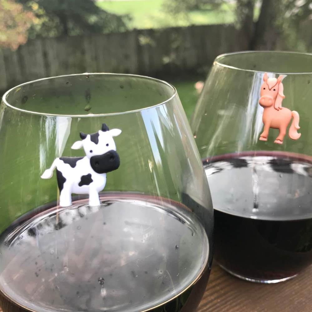 Simply Charmed Barnyard Animal Wine Charms β Magnetic Glass Markers and Identifiers Set of 6