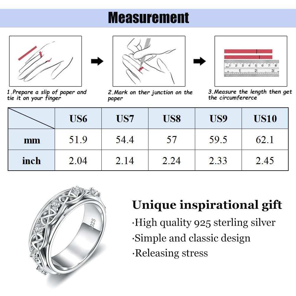 Sterling Silver Celtic Spinner Ring - Women Spinning Rings for Anxiety Jewelry Relief Stress Fidget Band Rings (10)