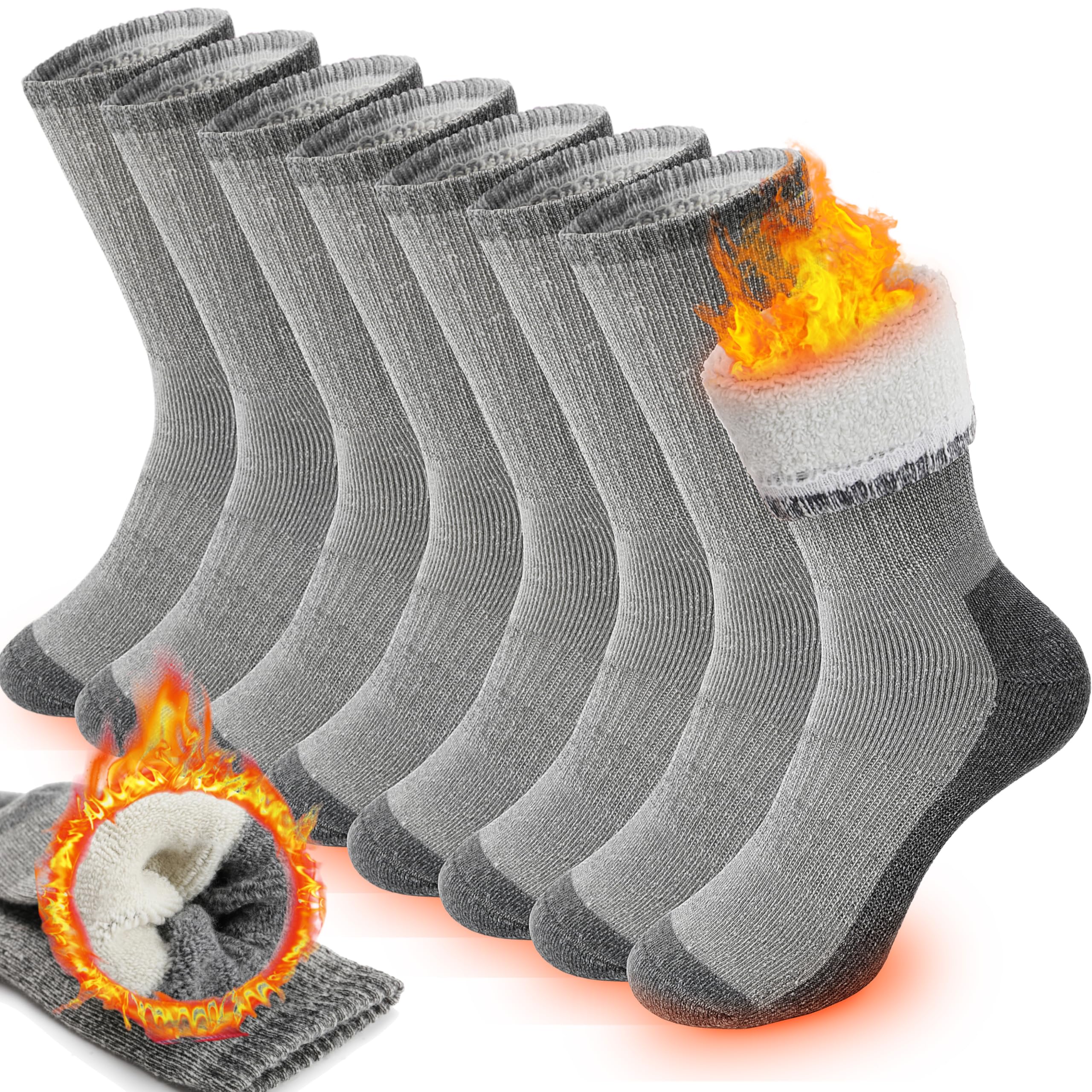 ProEtrade Merino Wool Hiking Socks for Mens Thermal Warm Winter Crew Thick Cushion Boot Work Stockling Stuffers Gift Socks 4 Pairs(Grey,M)