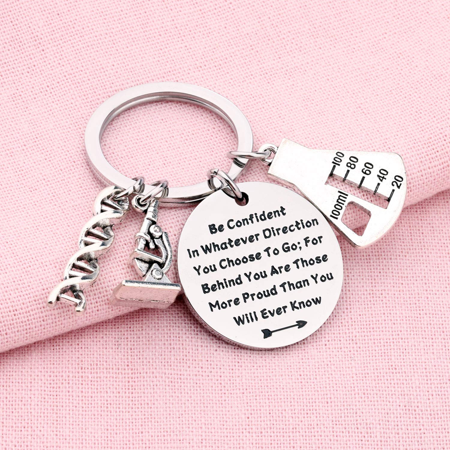 LQRI DNA Double Helix Charm Microscope Charm Keychain Chemistry Biology Gift Be Confident In Whatever Direction You Choose To Go Science Graduation Gift (K-DNA)