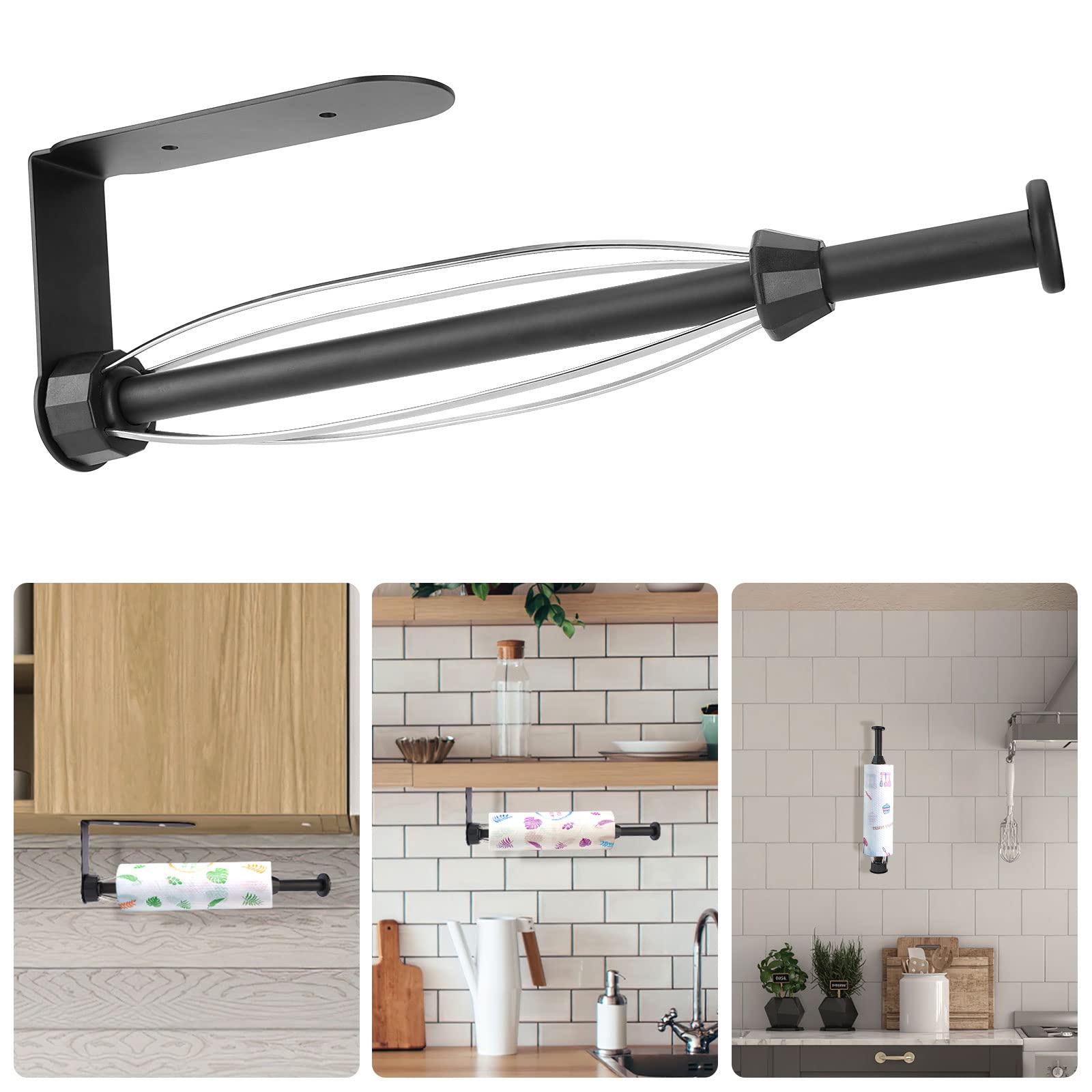 Paper Towel Holder Under Cabinet, Biupky Single Hand Operable Adhesive Paper Towel Holder Wall Mount with Damping Effect Stainless Steel Paper Towel Rack for Kitchen Bathroom