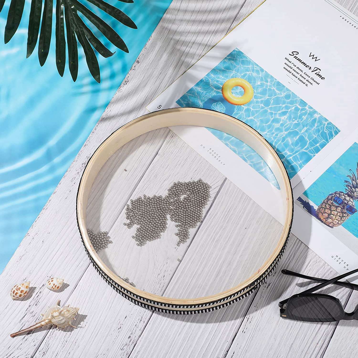 Oidnvay 2 Pieces Wave Bead Hand Drum 8 Inch Sea Wave Sound Drum Wave Drum Ocean Sound Drum Musical Instrument Percussion
