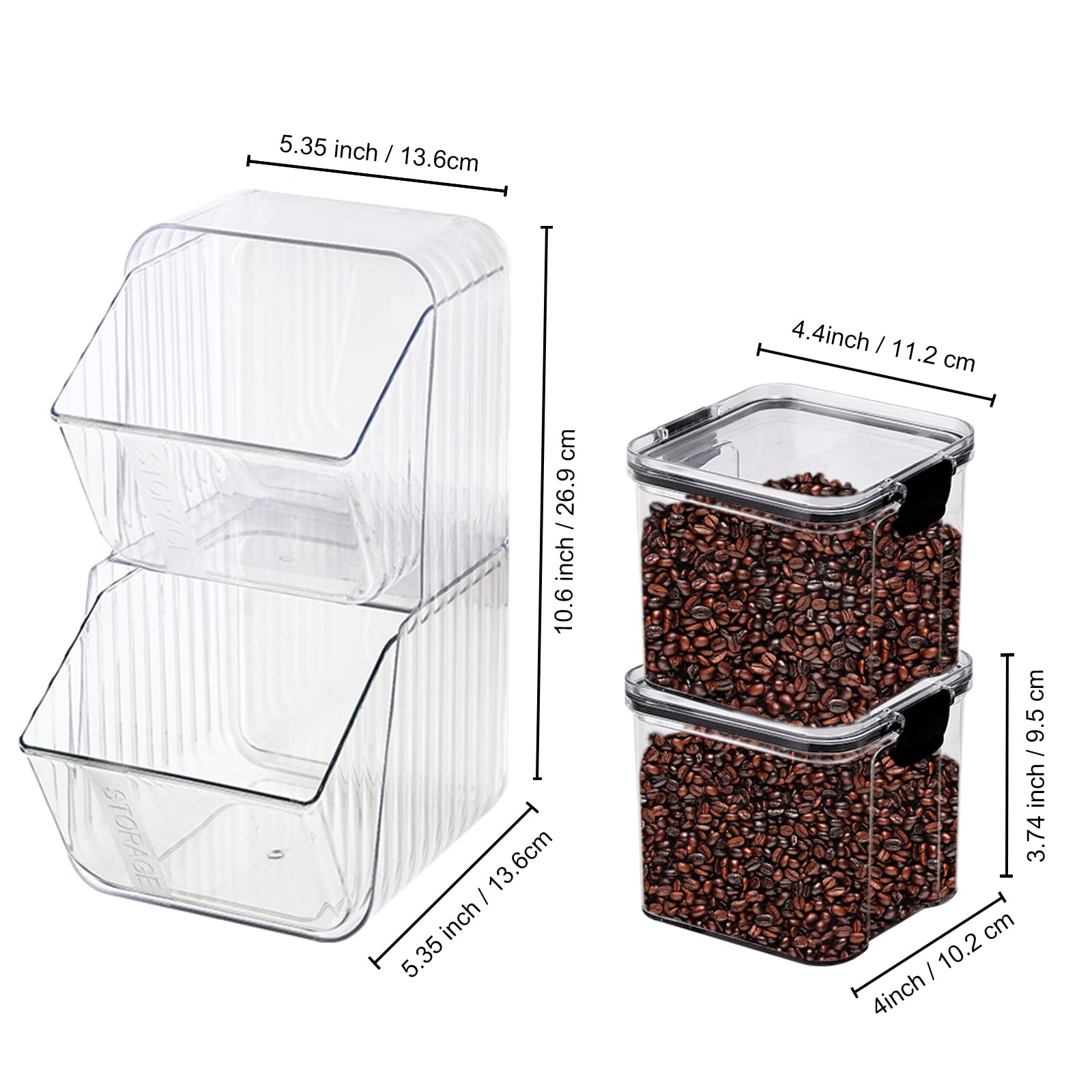 Plastic tea bag Organizer Box Caddie Storage Box Kitchen Pantry Wall storage box with 2 drawers, countertops, hold coffee, tea, sugar packets, cream, beverage bean, (1Pcs+2Pcs 720ML seal pot)