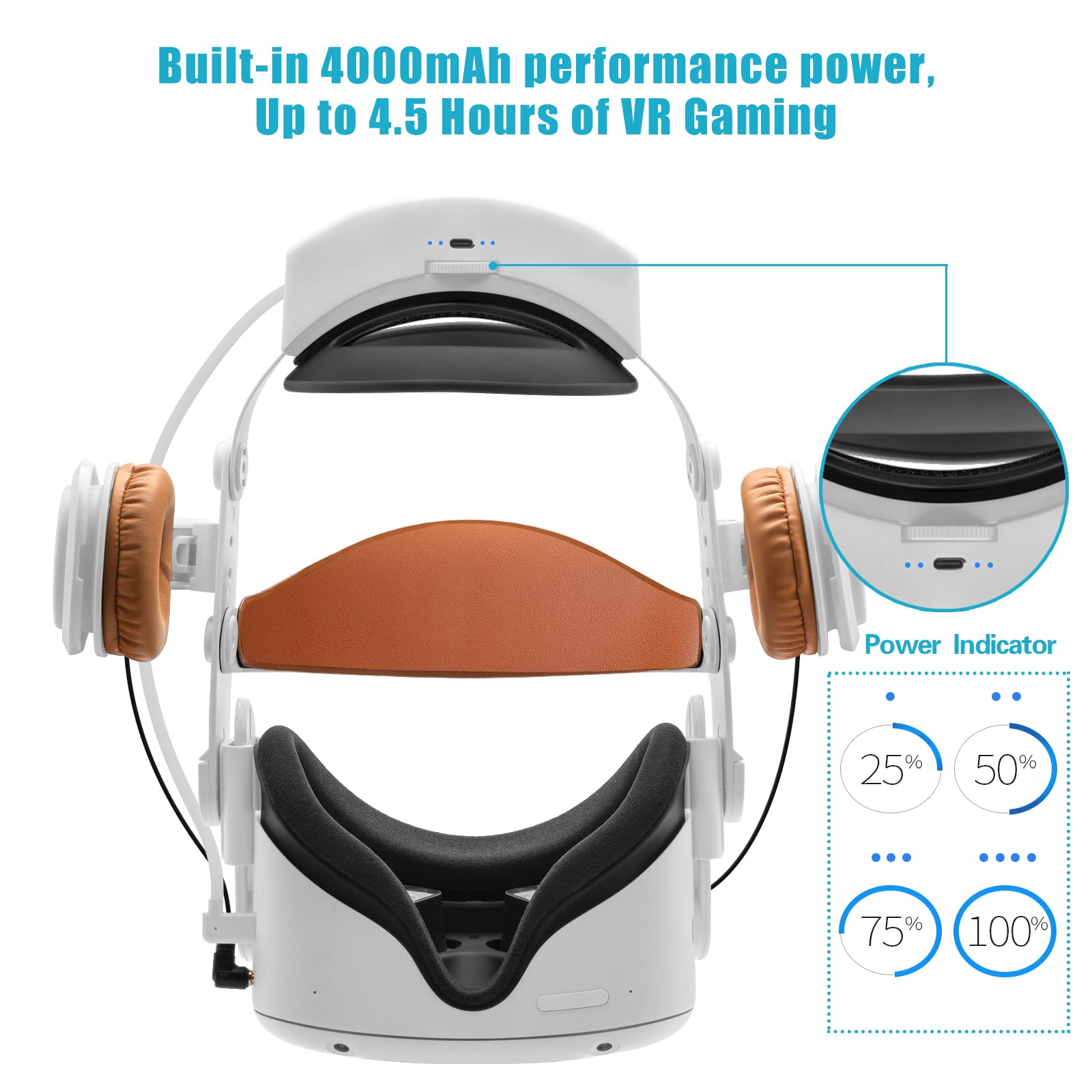 Premium Deluxe All in One Audio and Battery Strap for Meta Quest 2/Oculus Quest 2 - Built in 40mm Driver, 2 Hours More Play Time, Enhanced Comfortability with Forehead and Back Head Pads