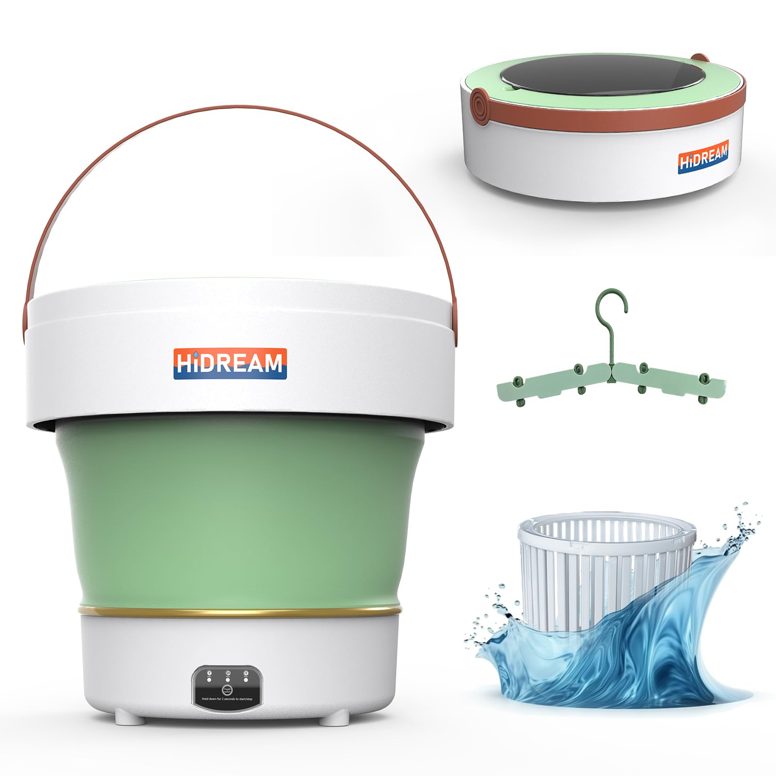Portable Mini Washing Machine, 9 Litre Large Capacity Mini Washer for Underwear, Foldable Washing Machine with Upgraded Capacity and Round Body for Baby Clothes,Pet Garments or Other Small Items.Green