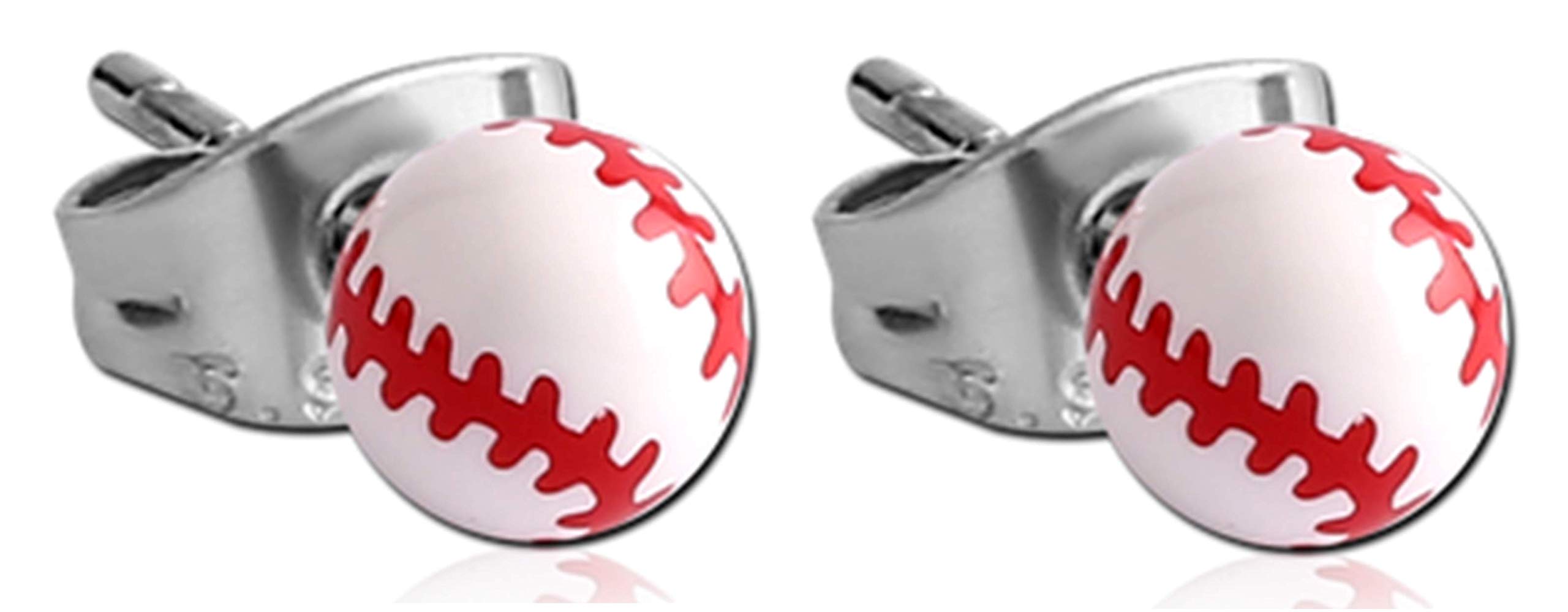 KIWI DAISY Stainless Steel Post Earrings (6mm Ball Size) (Baseball)