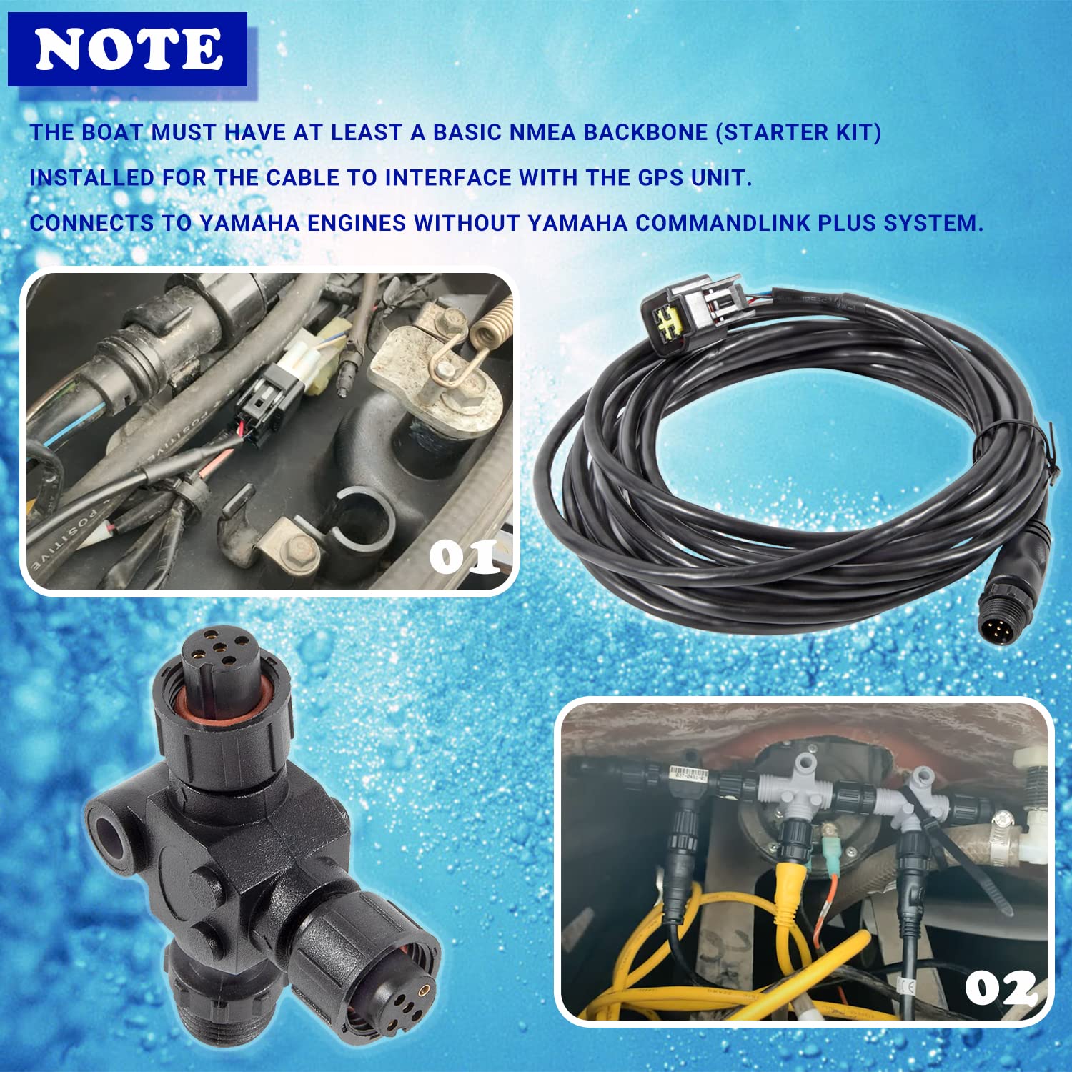 Replace for Yamaha Engine Interface Cable 000-0120-37, 3004.6865 NMEA 2000 Cable Connector and T Connector for Yamaha Outboard 2006-2023(4.5m/15ft)