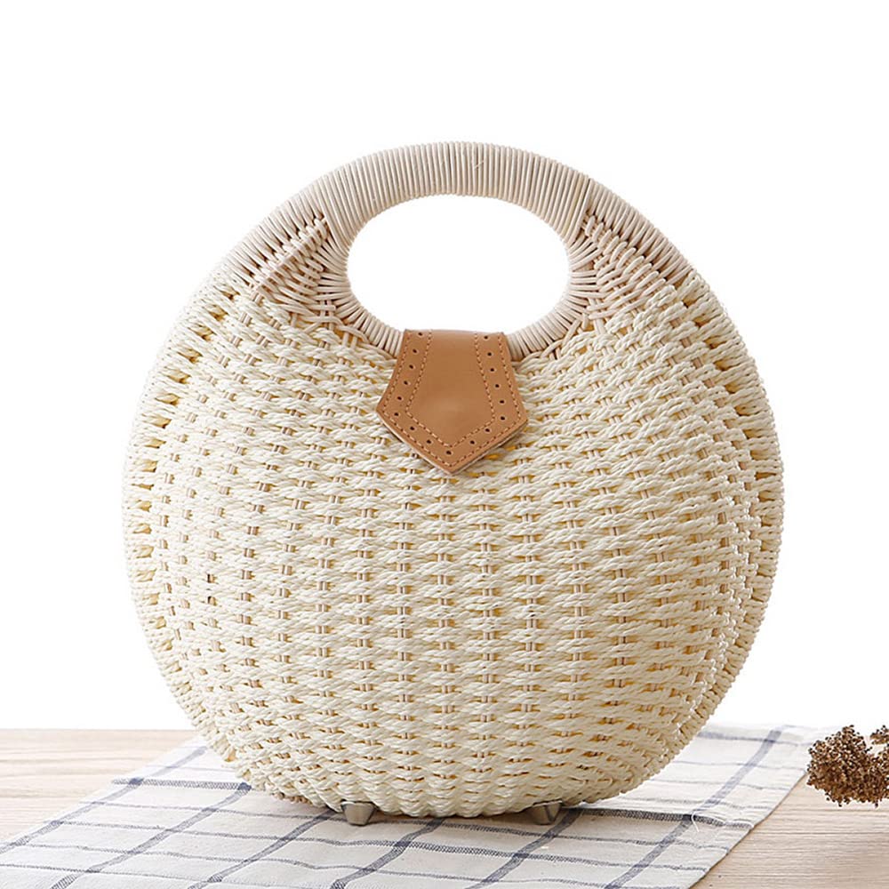 Shell Shaped Straw Handbag for Women Casual Straw Handmade Rattan Tote Purse Scorpio Gifts(White)