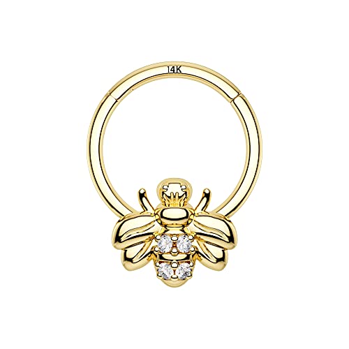 OUFER Gold Nose Rings Hoop Bee Septum Piercing Jewelry 14K Solid Gold Daith Earrings Hinged Segment Ring Helix Tragus Conch Cartilage Earrings