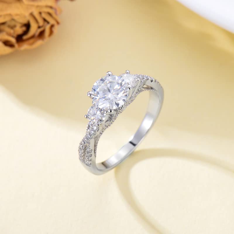Molioaki 1.5 Carat (ctw) moissanite engagement rings for women Platinum Plated Silver ring moissanite rings- 7.5