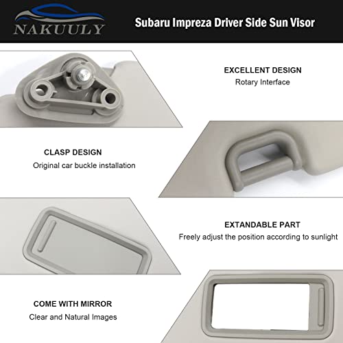 Nakuuly Left Driver Side Sun Visor Gray Compatible with Subaru Impreza WRX STI 2008 2009 2010 2011 2012 2013 2014 Replaces # 92011FG032ME