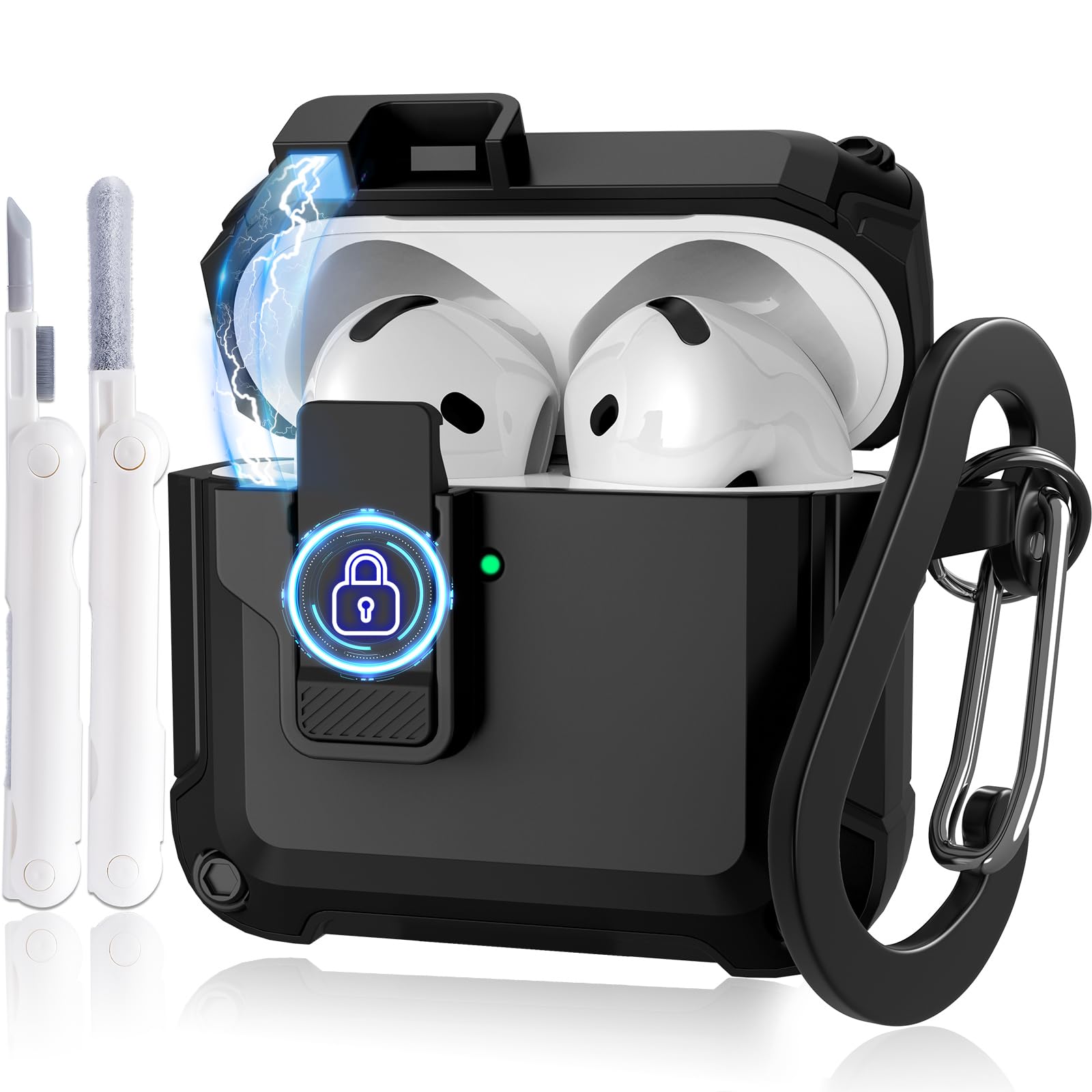 V.R.HOPE Compatible with AirPods 4 Gen (2024), Rugged TPU Case Cover for AirPods 4 Case with Security Lock and Auto-Open for Apple Airpods 4th Generation Earbuds Shockproof Case Drop-Protection Cover