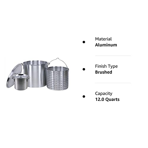 Professional Grade 80 Quart All Purpose Boiling Pot with Basket (3pc) plus a Bonus 12 Quart Stock Pot (2pc) .