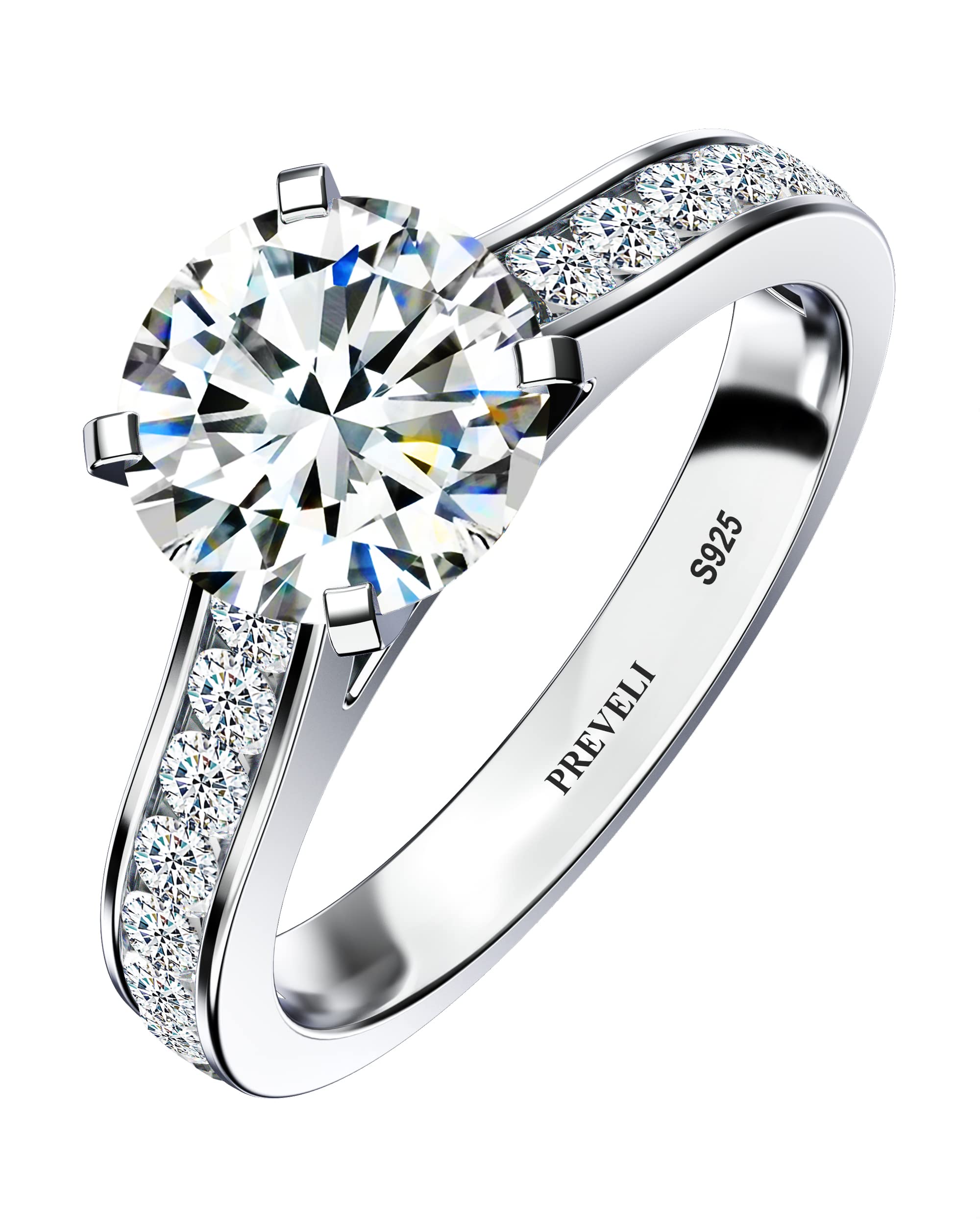 PREVELI 2 Carat Cubic Zirconia Ring For Women 18K White Gold Plated 925 Sterling Silver Solitaire(7.5)