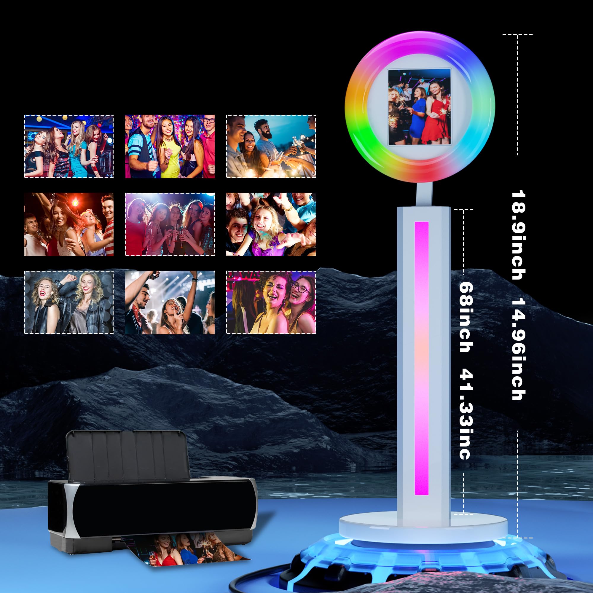 Portable Photo Booth for 10.2in 10.9in 12.9in Ipad, Selfie Photo Booth with Software, Flight Case, Ring Light, APP Remote Control, Music Sync