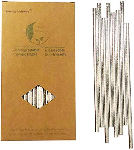 Solid Silver Metallic Party Paper Straws, Premium - Shining Biodegradable Straws For Juice, Birthday, Wedding.