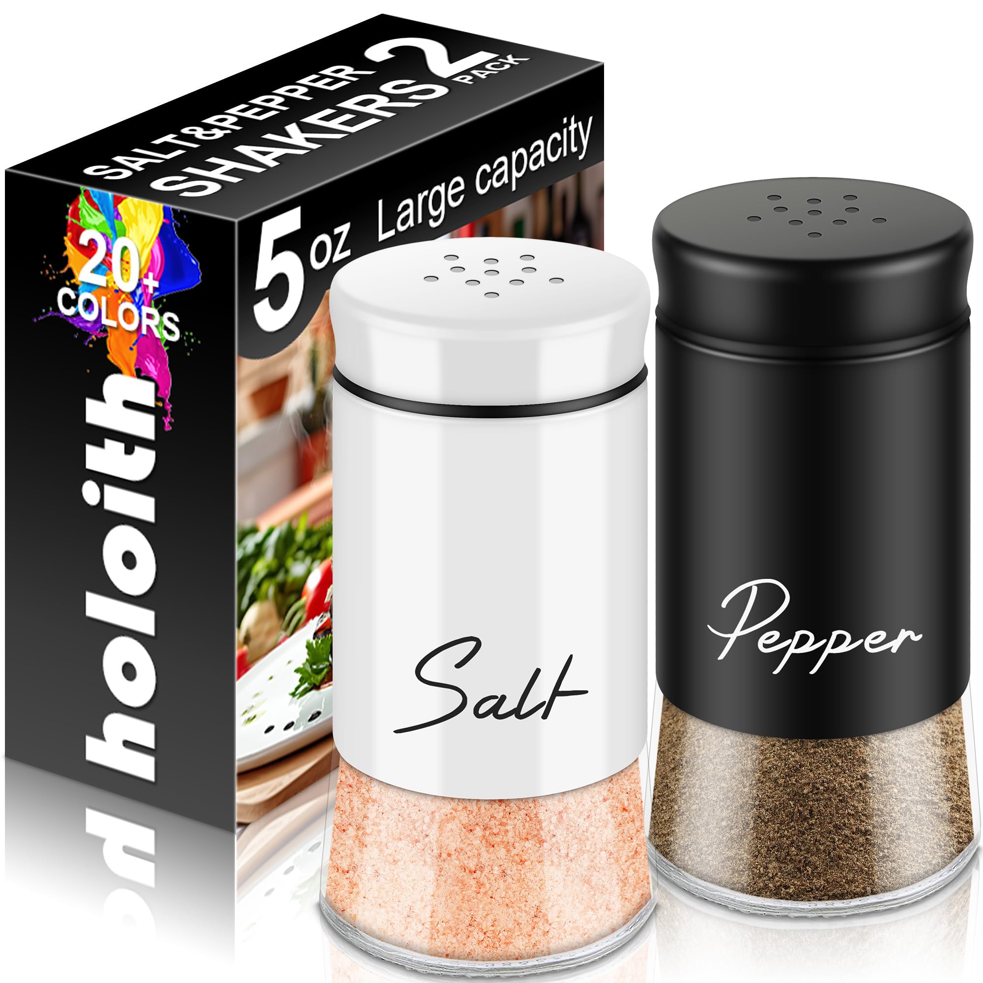 Salt and Pepper Shakers Set,Kitchen Decor and Accessories for Countertop Kitchen Gadgets Cooking Table Housewarming Christmas Gift Refillable Design (Black + White)