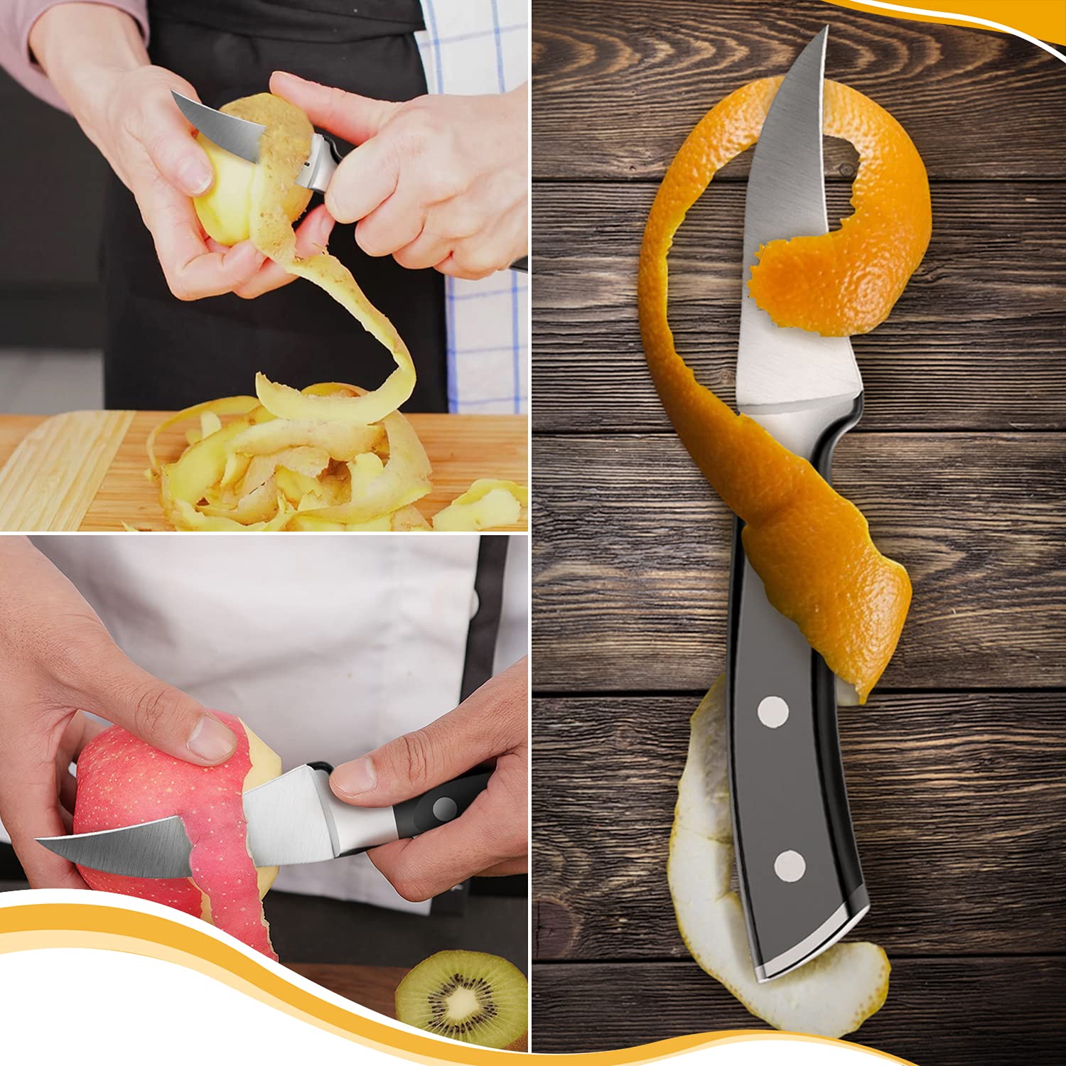 Paring knives, 2.5 cm beak beak fruit knife, vegetable knife made of German stainless steel, extremely hard sharp blade, hand-polished, ergonomic ABS handle