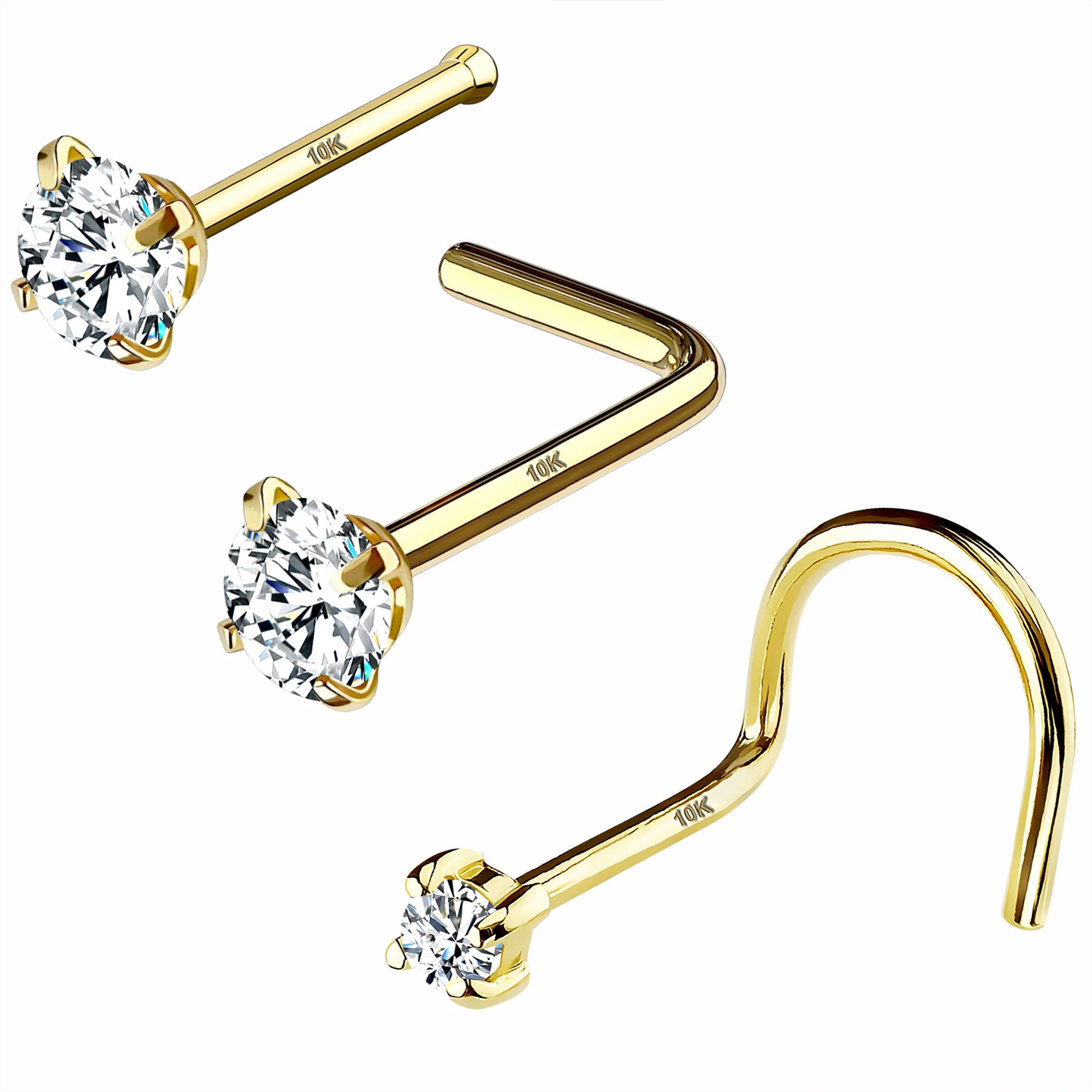 OUFER Nose Rings 20G Nose Piercings 14K Solid Gold L-Shaped Nose Stud Screw Nose Bone Nose Screw Nose Piercing Jewelry