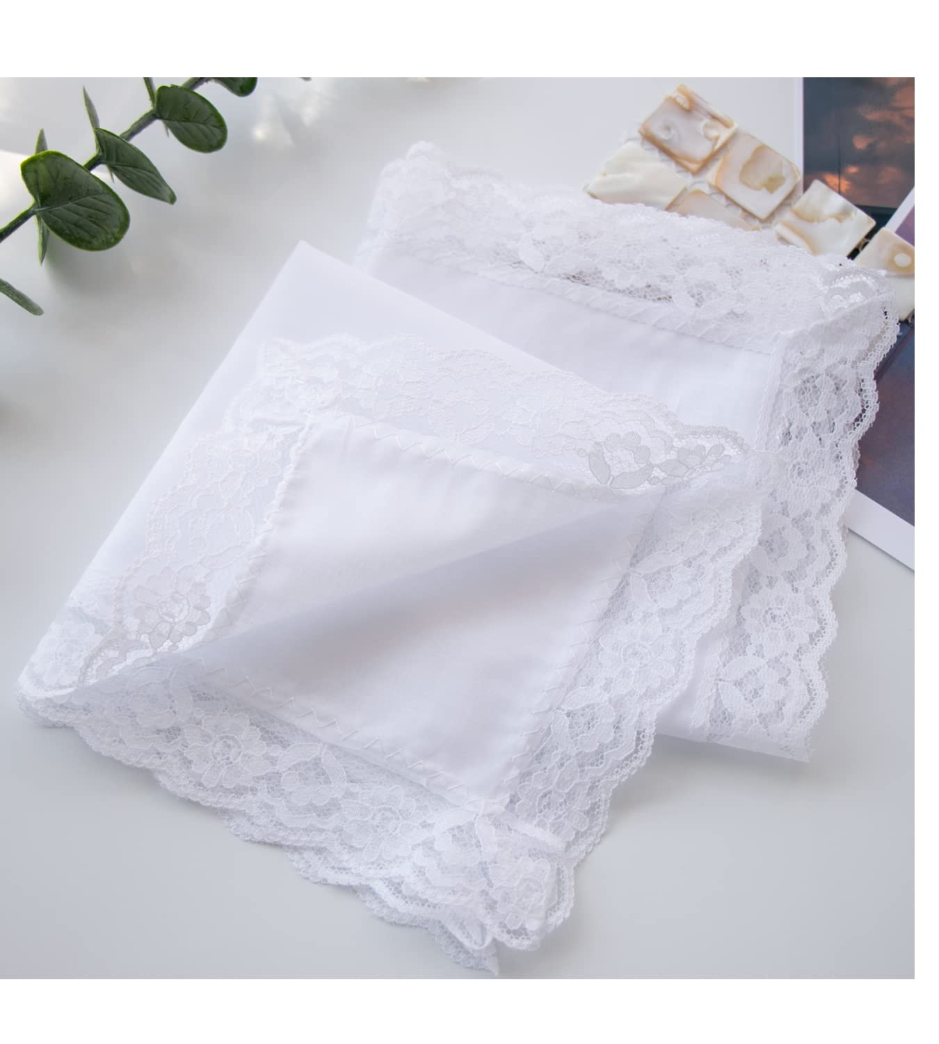 Lace White 100% Cotton Handkerchiefs Hankies for Women Wedding Gift White 3Pieces