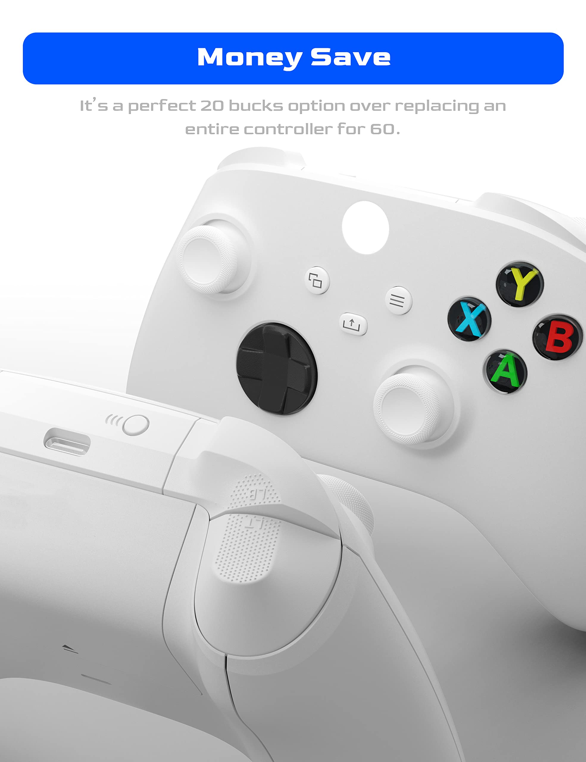 Replacement Bumper & Thumbsticks for Xbox Series X Controller, LB RB Buttons & Joysticks Replacement Parts for Xbox Series X Controller (White)